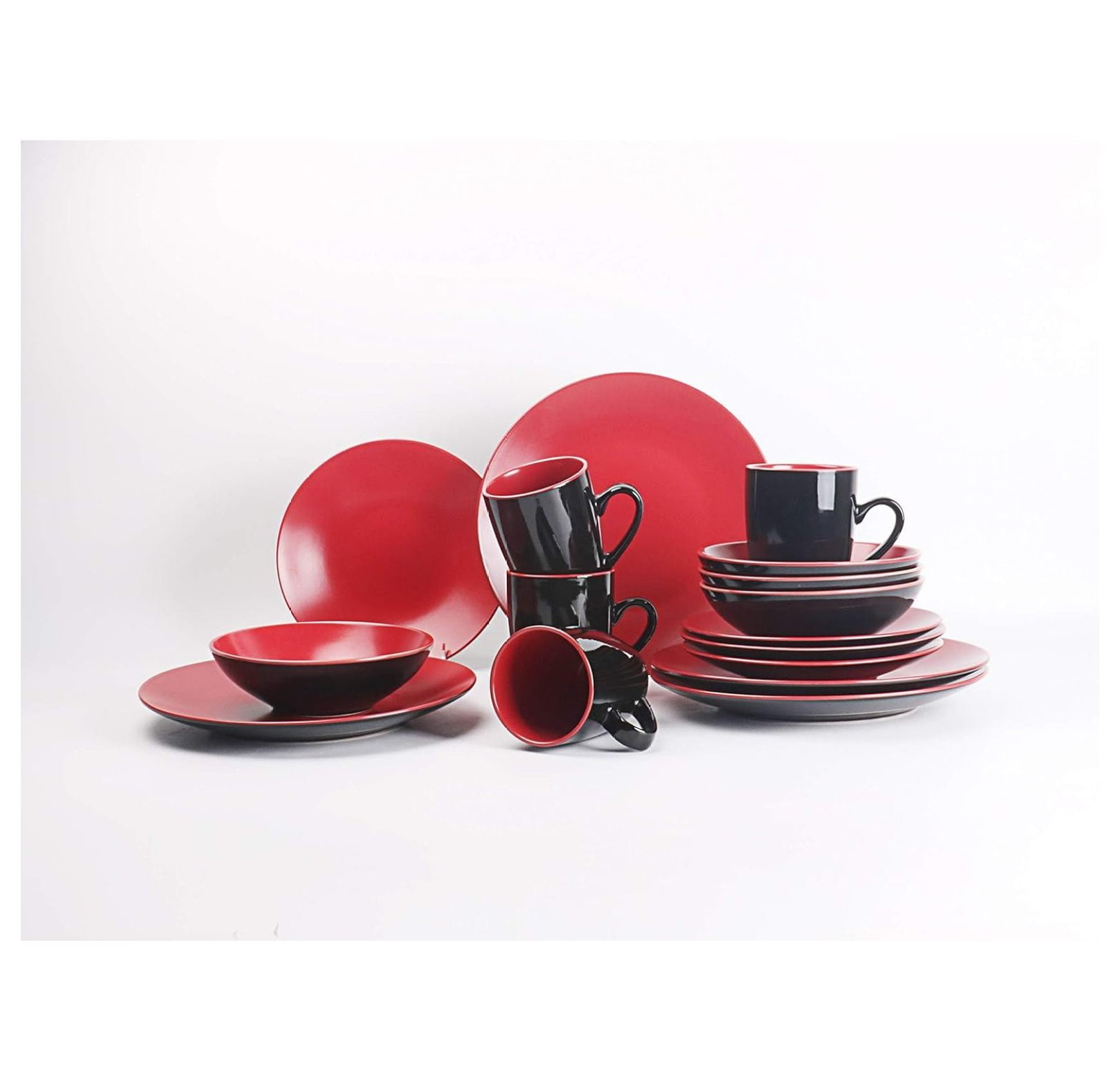 Stoneware Two-Tone Colors Life 16pc Dinner Set， Outside Shiny Black ...