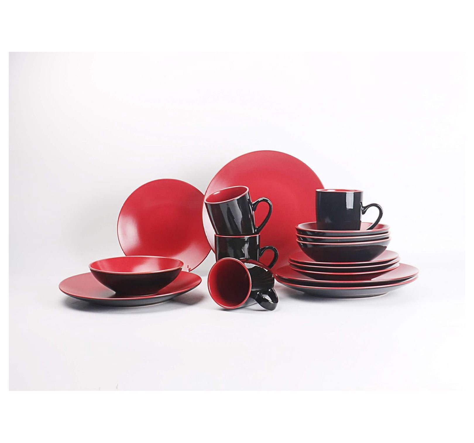 Stoneware Two-Tone Colors Life 16pc Dinner Set， Outside Shiny Black ...