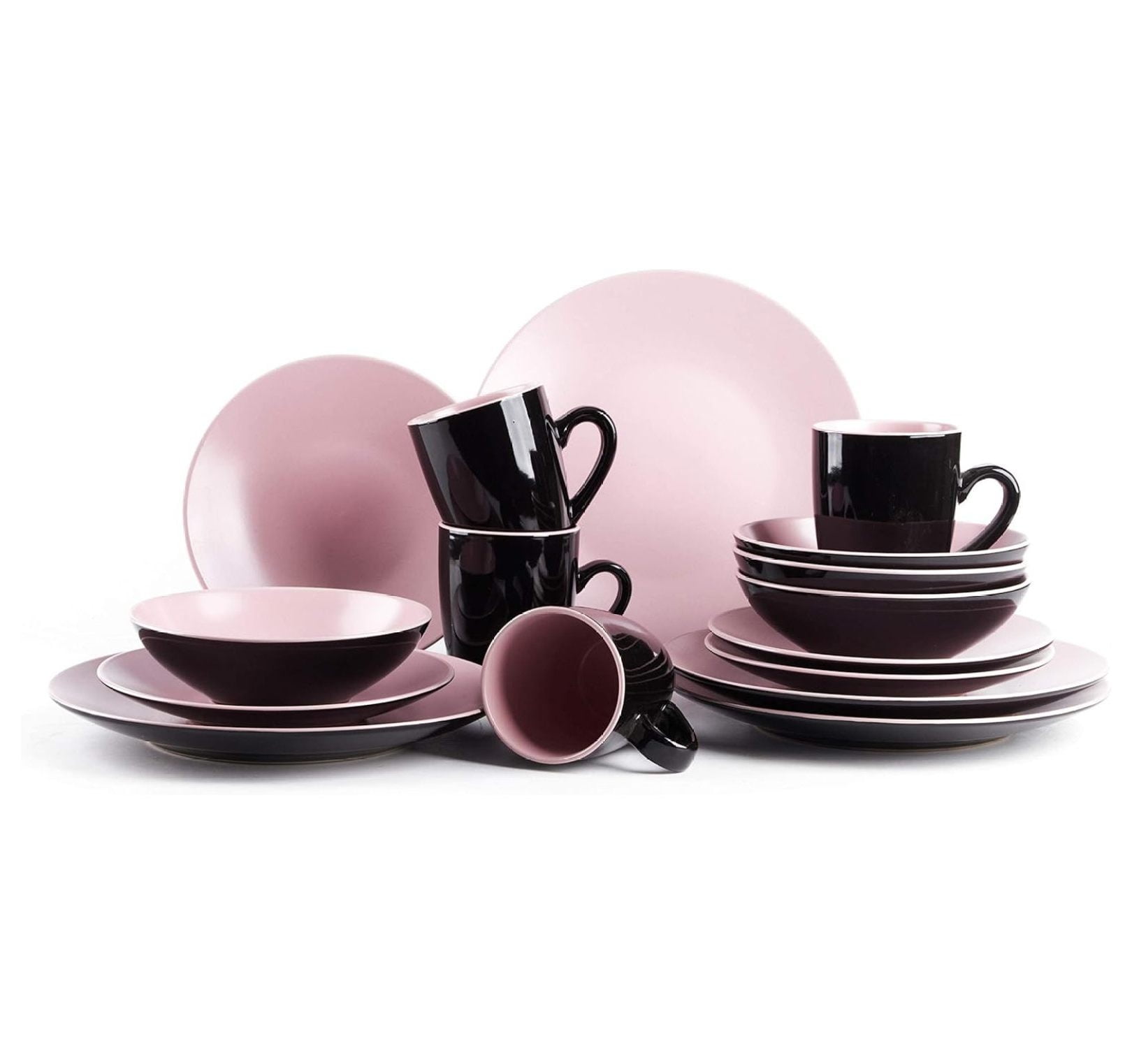 Stoneware Two-Tone Colors Life 16pc Dinner Set，Outside Shiny Black ...