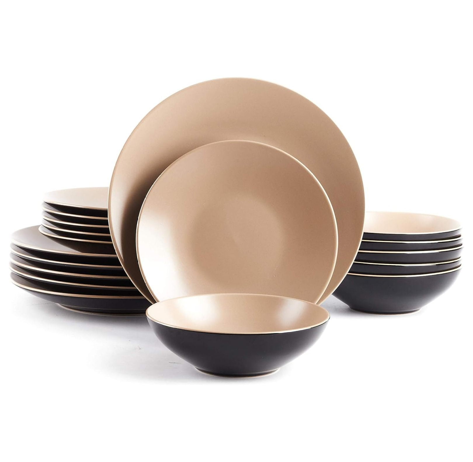 Stoneware Two-Tone Colors Life 18 Dinner Set， Outside Shiny Black ...