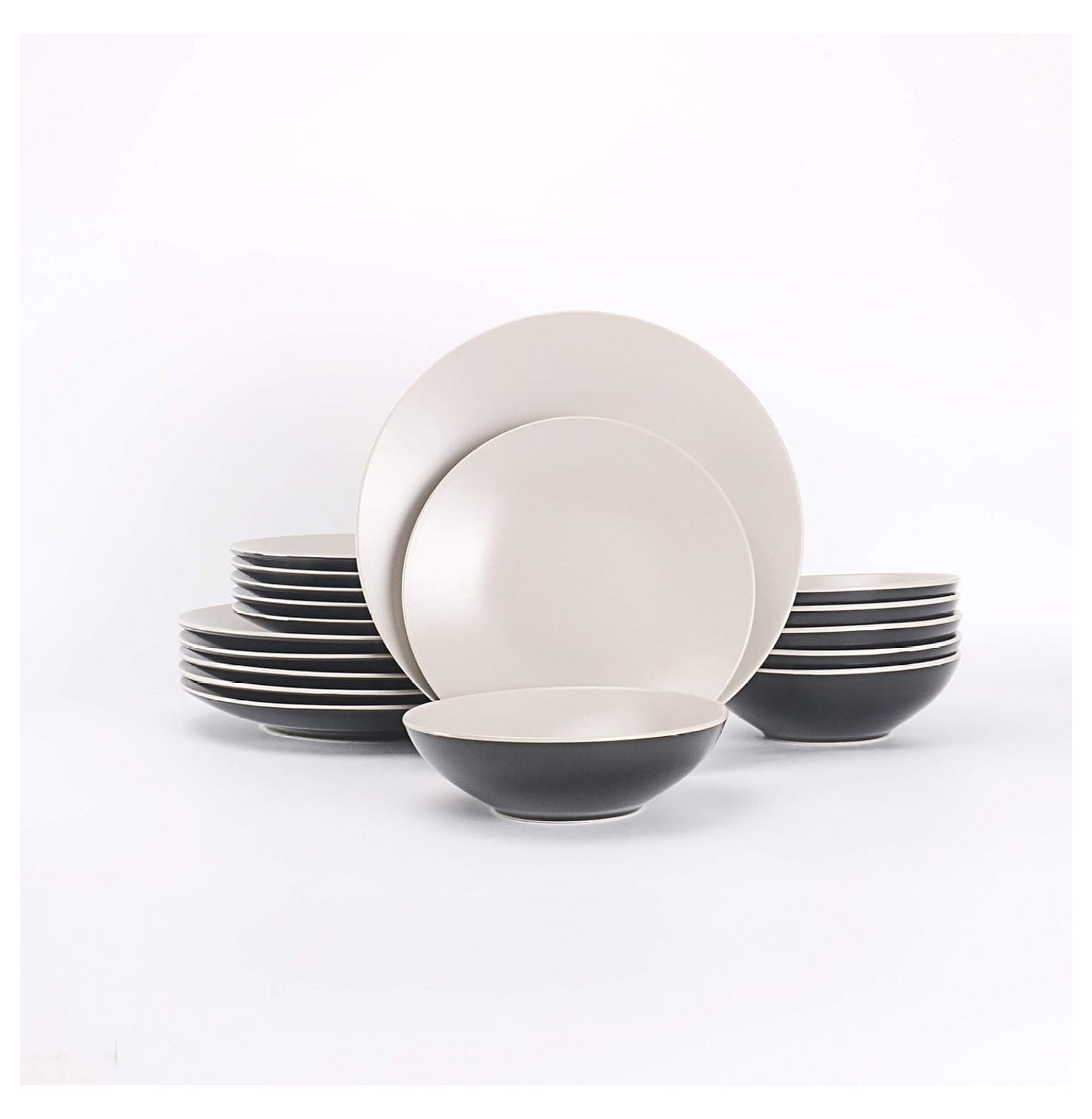 Stoneware Two-Tone Colors Life 18pc Dinner Set, Outside Shiny Black ...