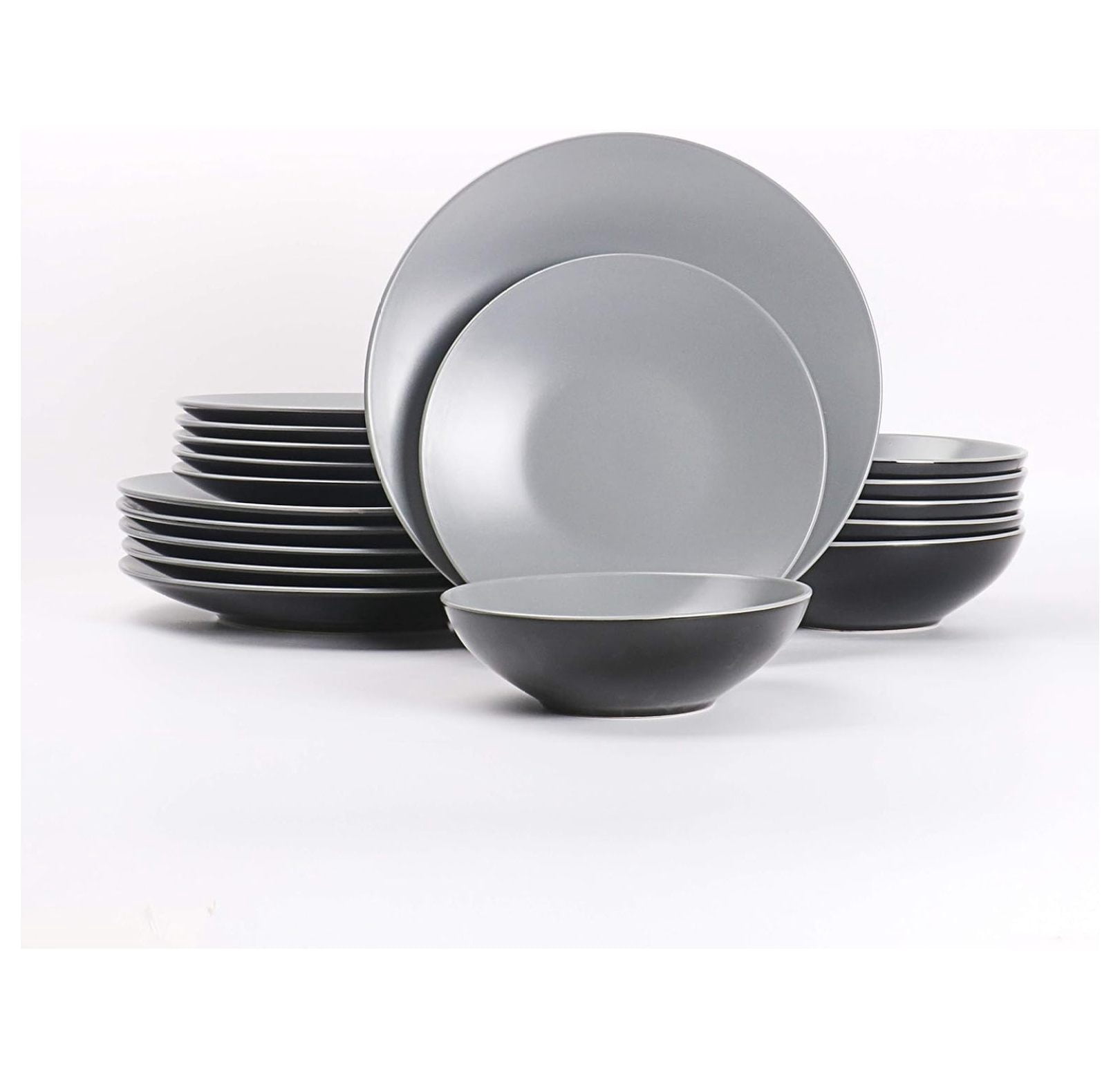 Stoneware Two-Tone Colors Life 18pc Dinner Set，Outside Shiny Black ...