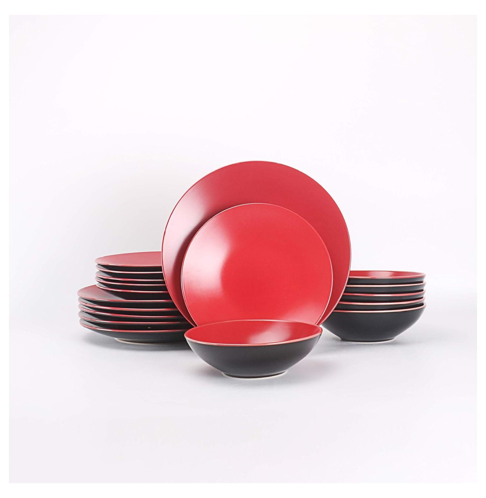 Stoneware Two-Tone Colors Life 18pc Dinner Set，Outside Shiny Black ...