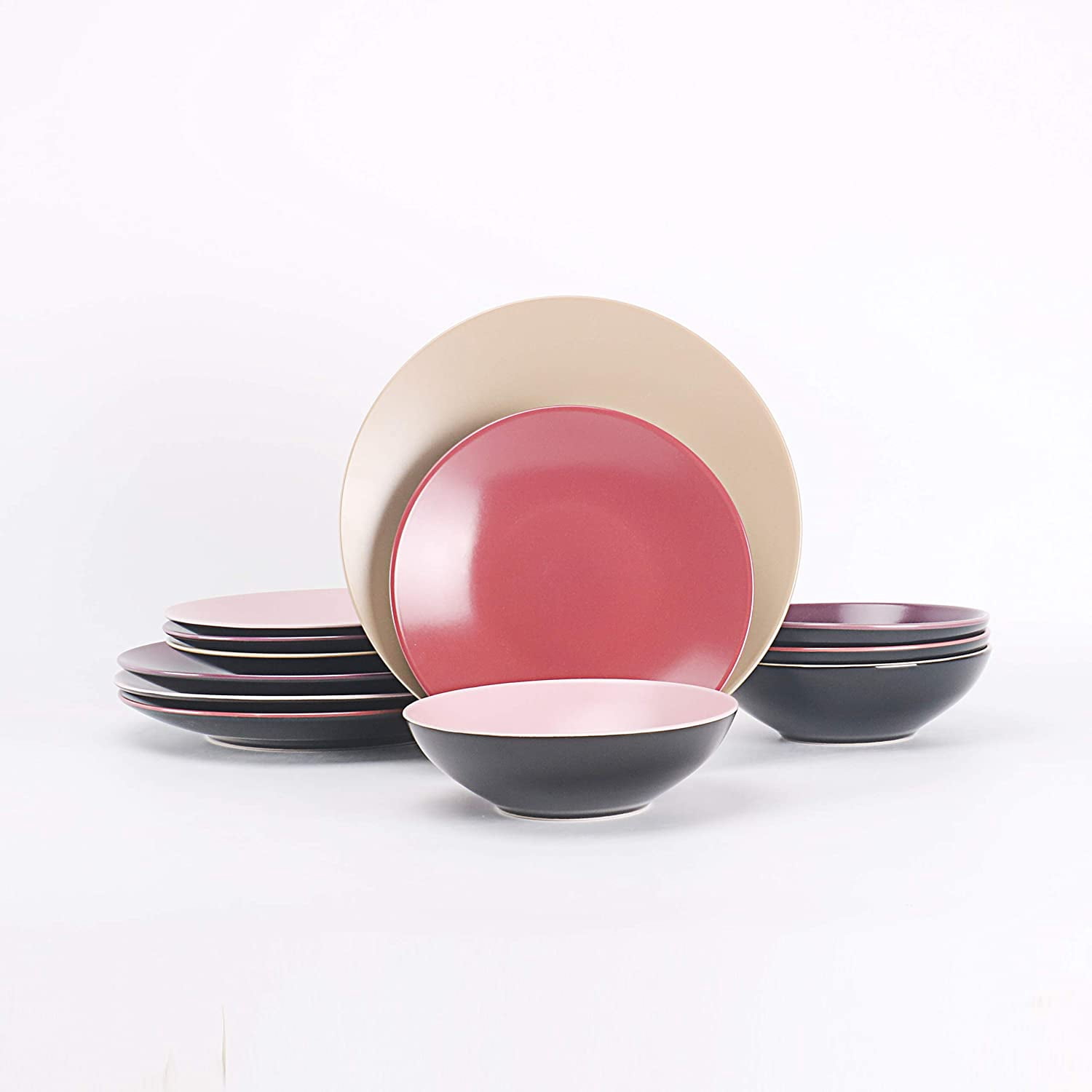 Stoneware Two-Tone Life Dinner Set，Outside Shiny + Inside Matte Glaze ...