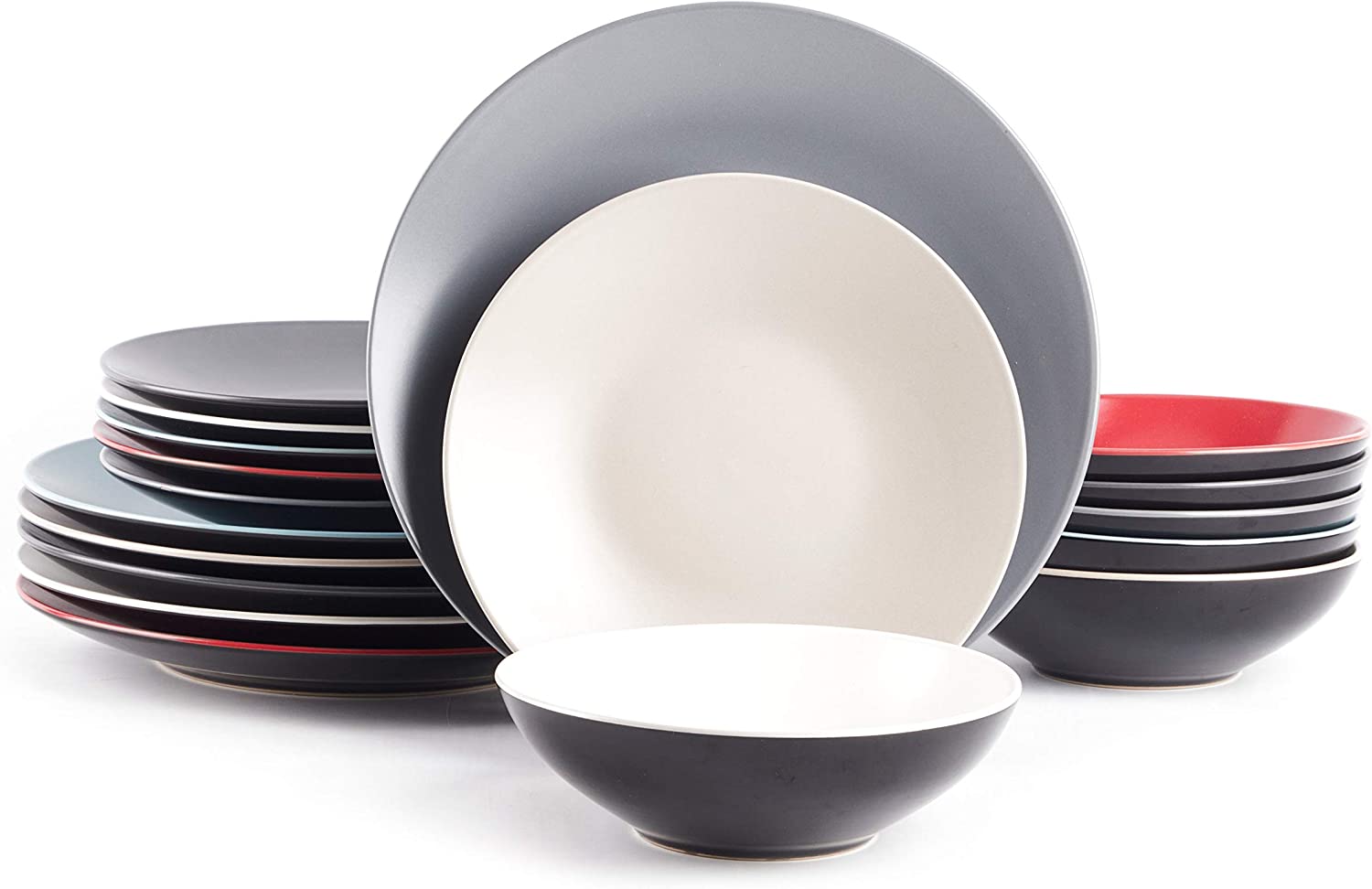 Stoneware Two-Tone Life Dinner Set，Outside Shiny + Inside Matte Glaze ...