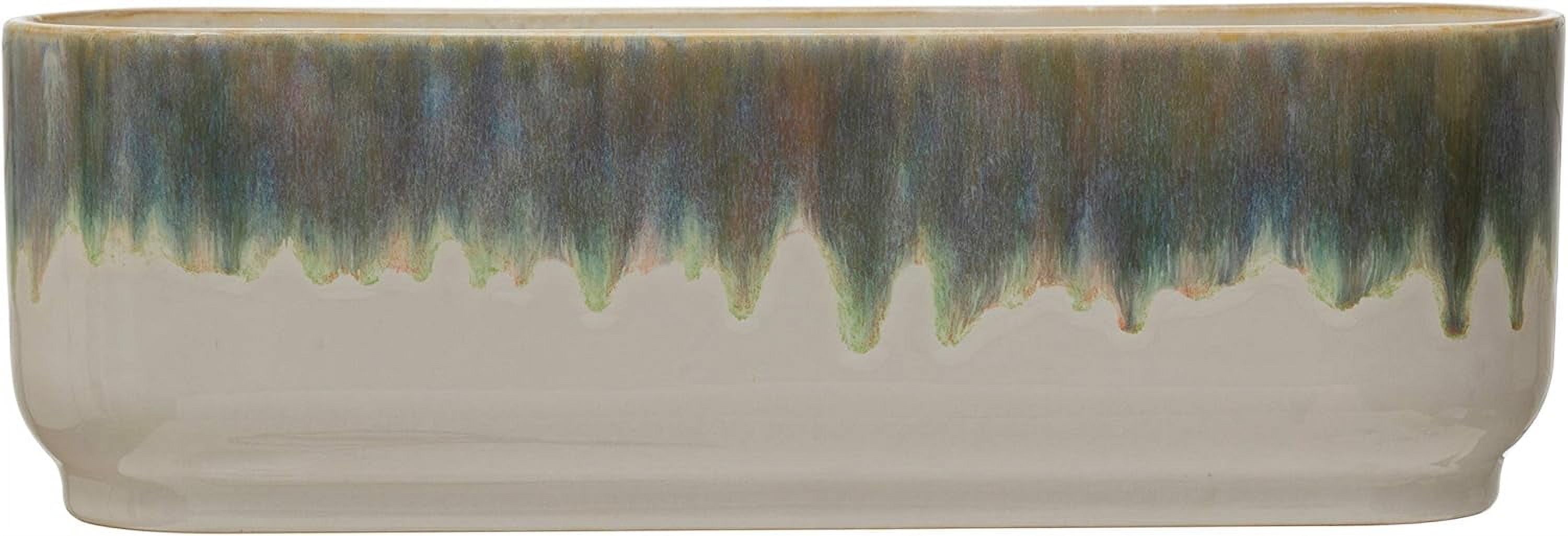 Stoneware Window Planter Pot with 3 Sections, Reactive Glaze, Blue ...