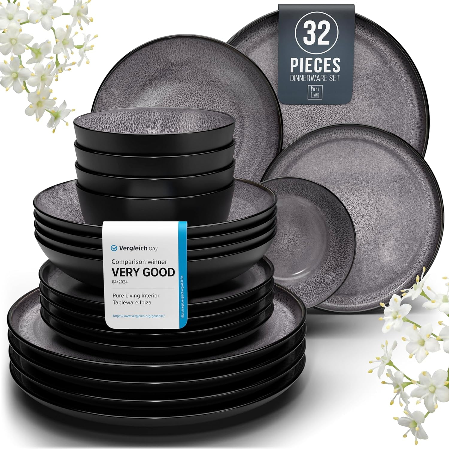 Stoneware dinnerware set 8 persons 32 pcs - Dishwasher, microwave and ...