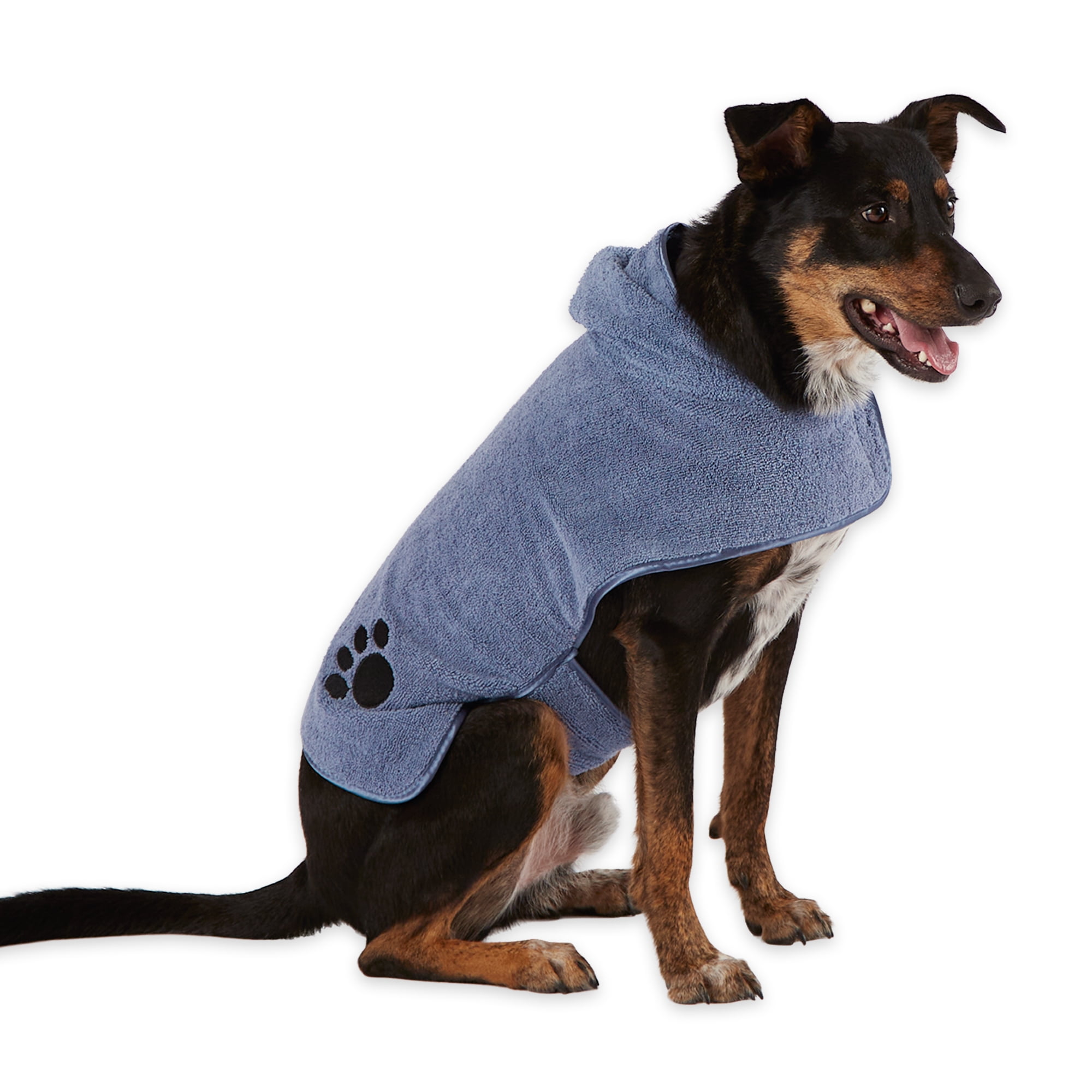 Stonewash Blue Embroidered Paw Medium Pet Robe - Walmart.com
