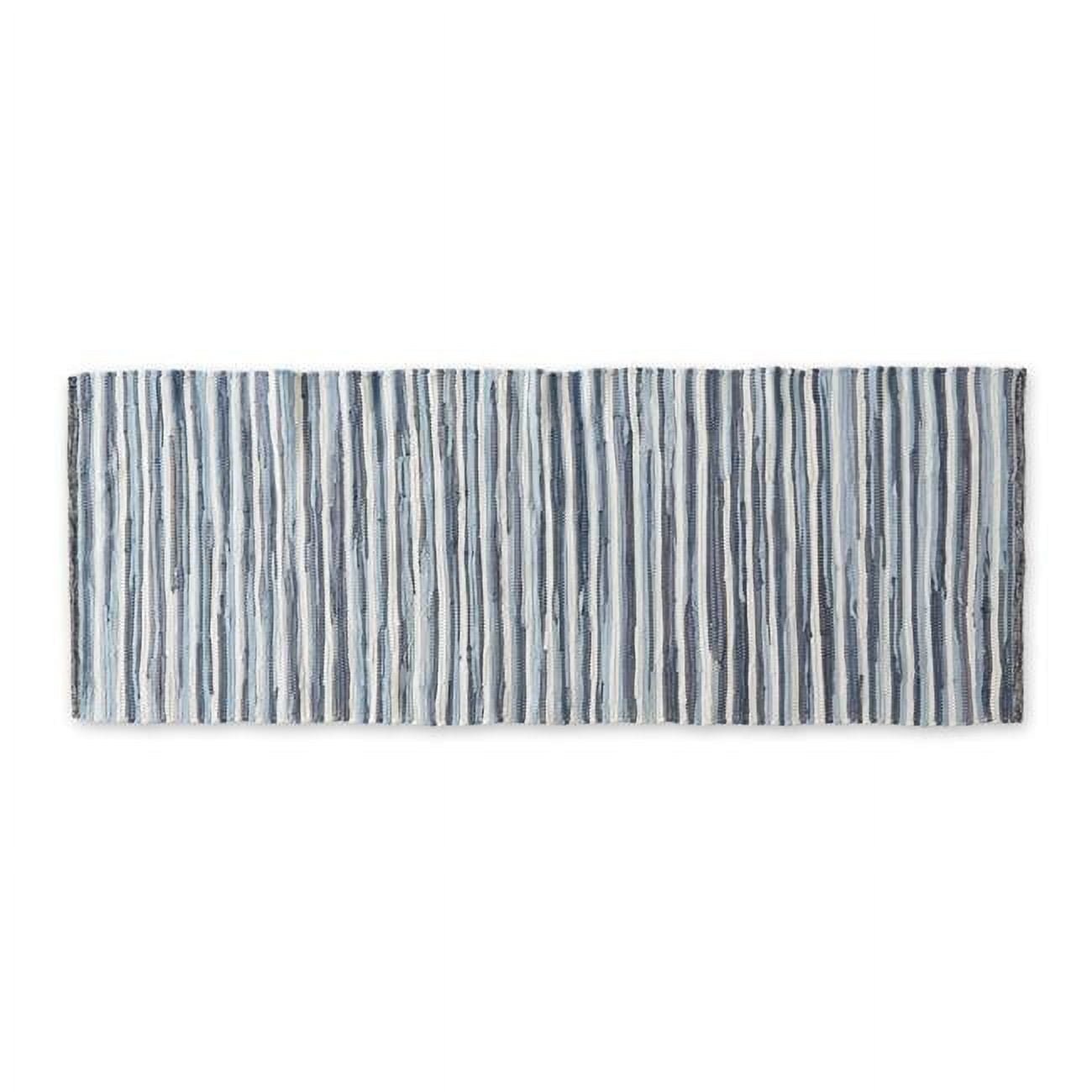 Stonewash Blue Slim Stripe Cotton Chindi Rug 2Ft 3Inx6Ft - Walmart.com