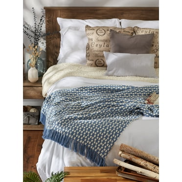 Ivory, Blue & Navy Bold Herringbone Throw - Walmart.com