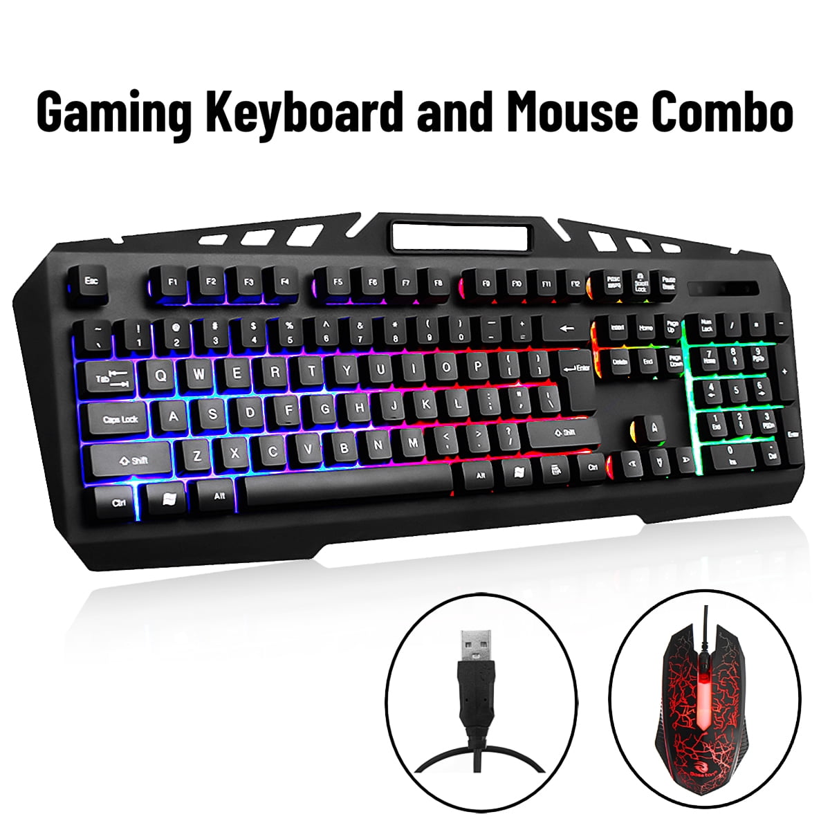 Bosston Ergonomic Gaming Keyboard + PC Colorful Mice Combo, 3 Color LED ...