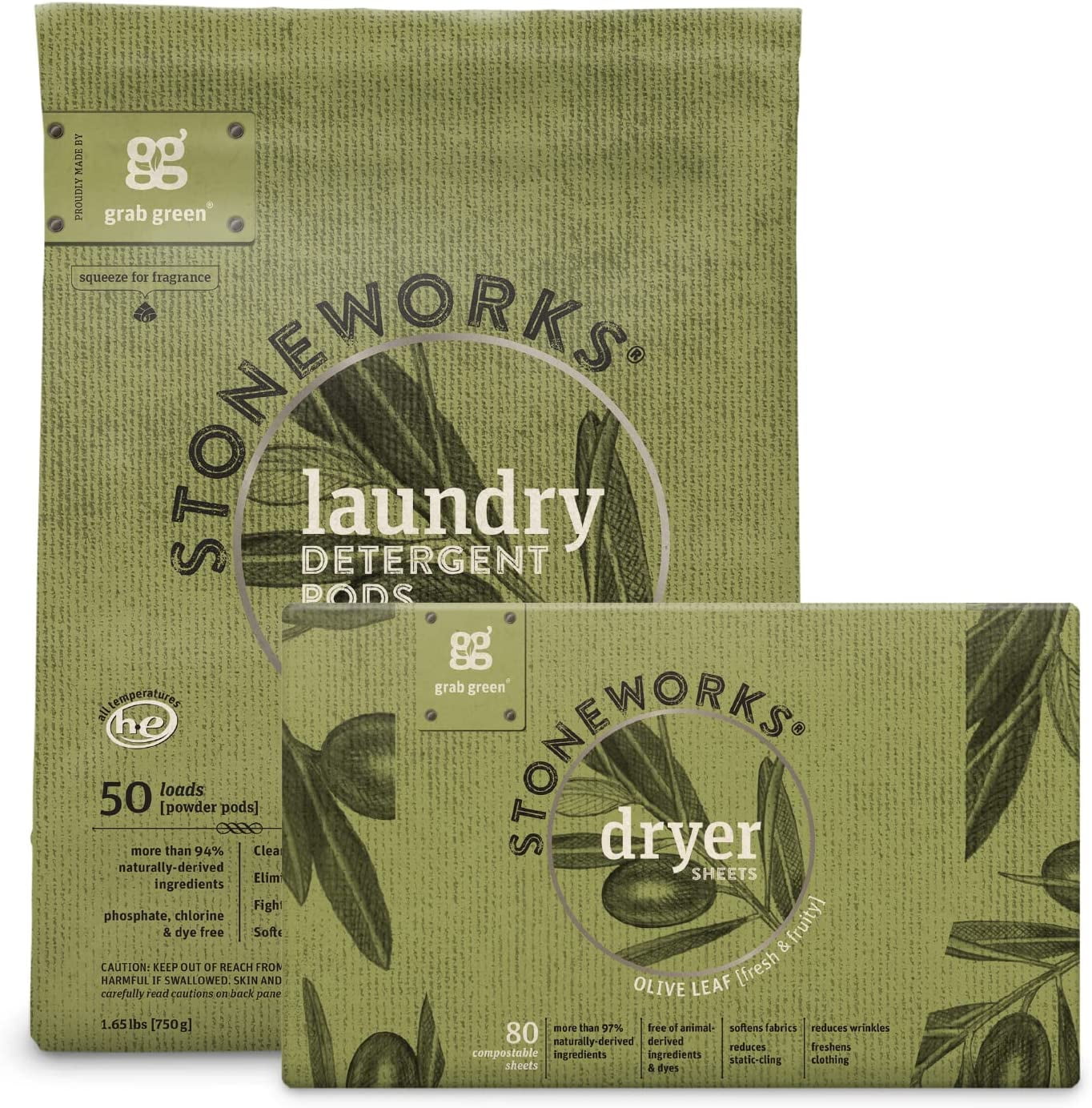 Stoneworks Laundry Detergent Pods and Dryer Sheet Bundle, 50 Count Pods ...