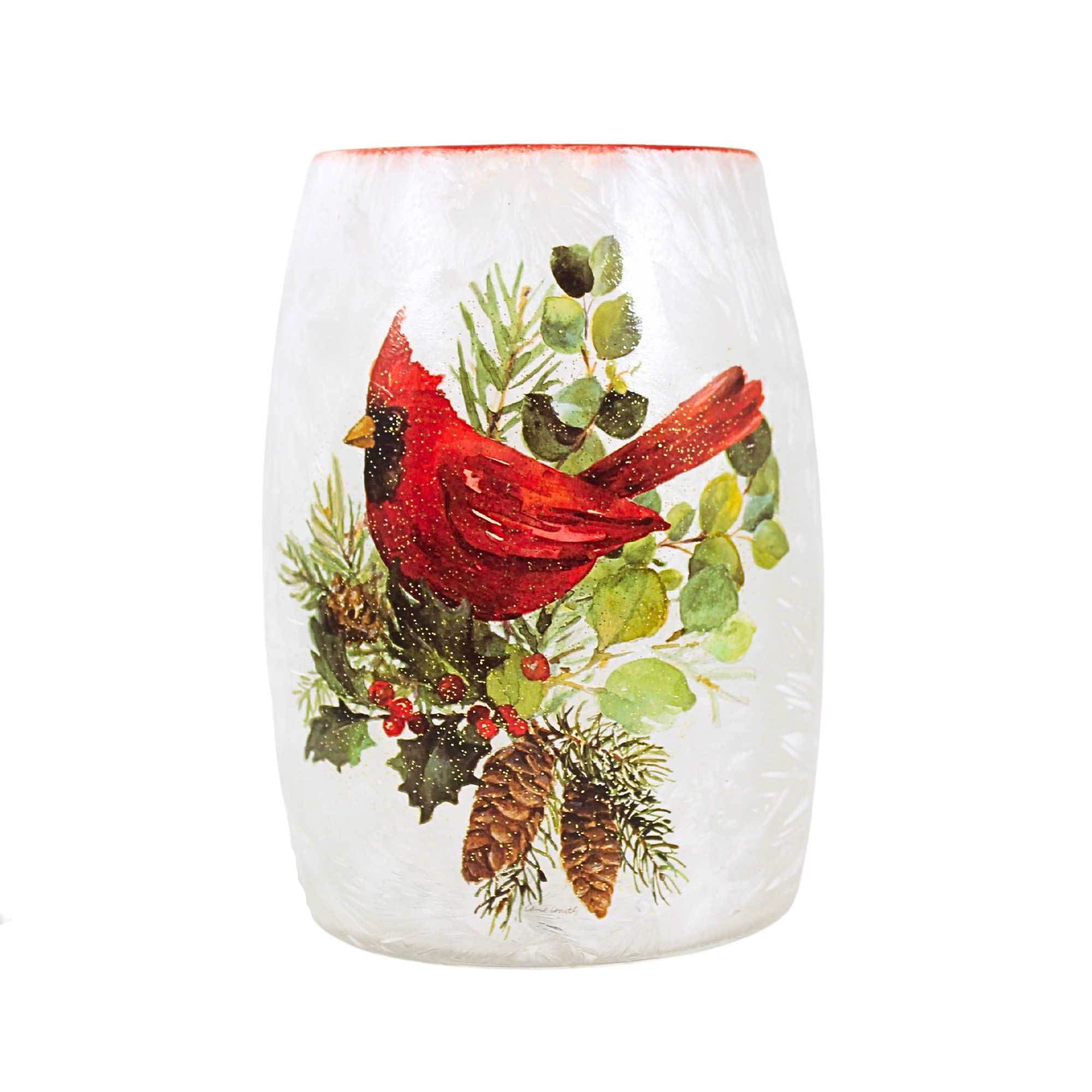 Stony Creek 5.75in Pine Bough & Birds Pre-Lit Vase, Glass, Electric ...