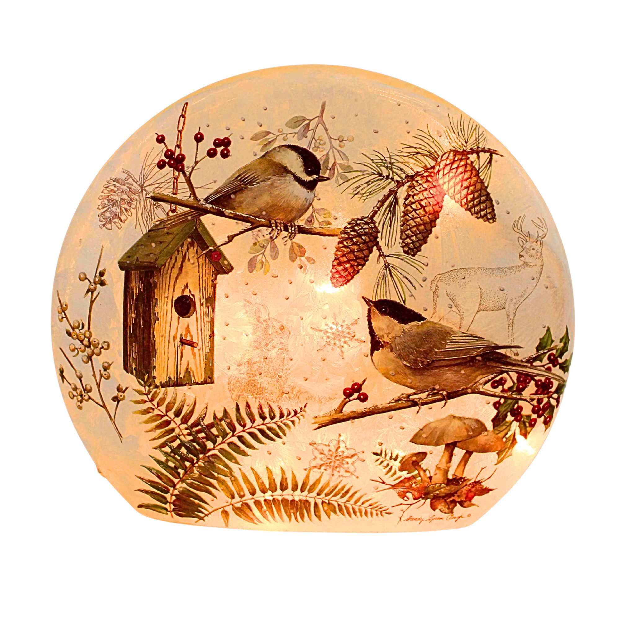 Stony Creek 6.50In Winter Chickadees Pre-Lit Small Round Orb, Glass ...