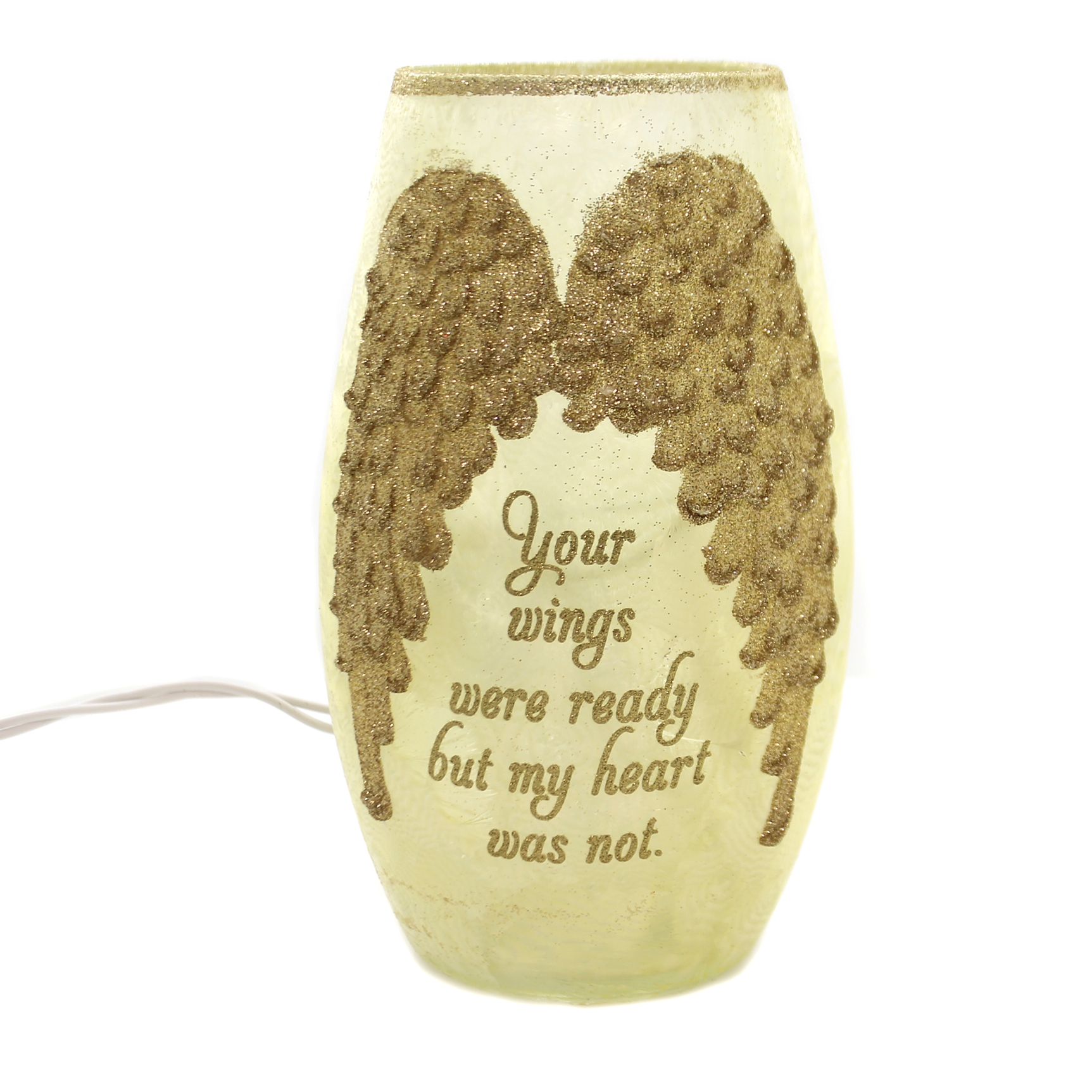 Stony Creek 7.25In Angel Wings Pre-Lit Med Vase, Glass, Hope Love Faith ...