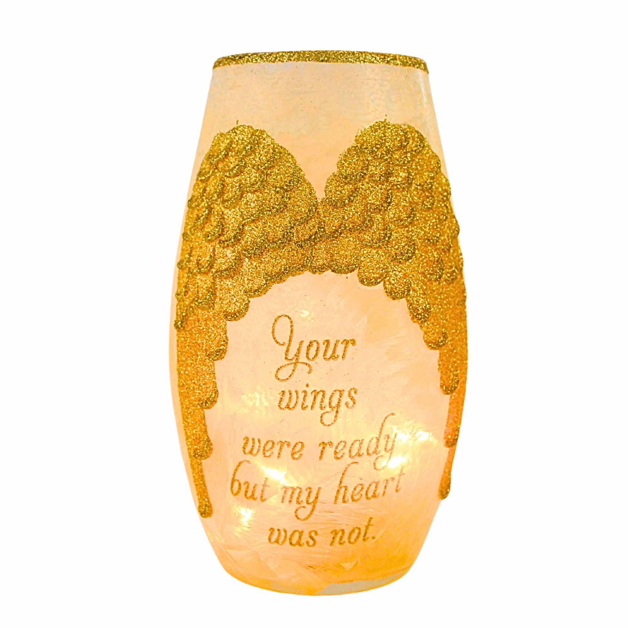 Stony Creek 7.25In Angel Wings Pre-Lit Med Vase, Glass, Hope Love Faith ...
