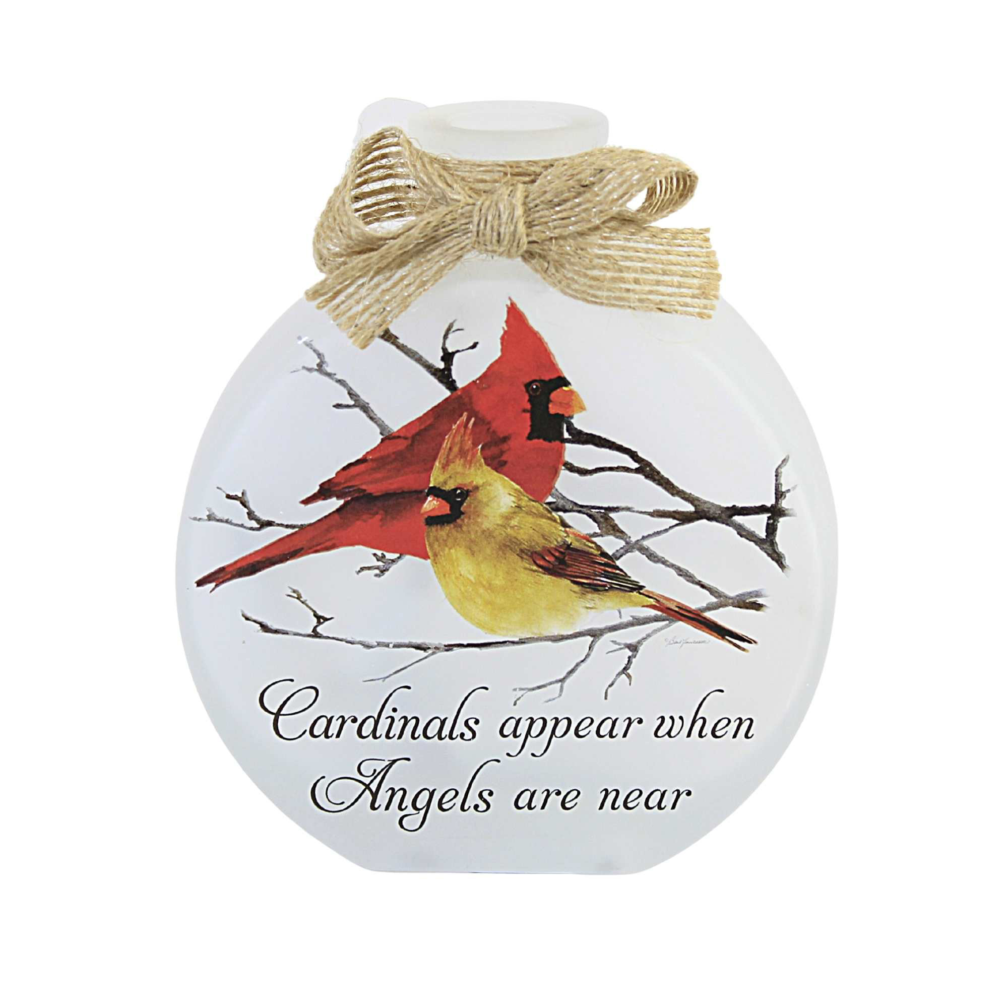 Stony Creek Angel Cardinal Lit Round Jar Bereavement Sympathy Loss ...