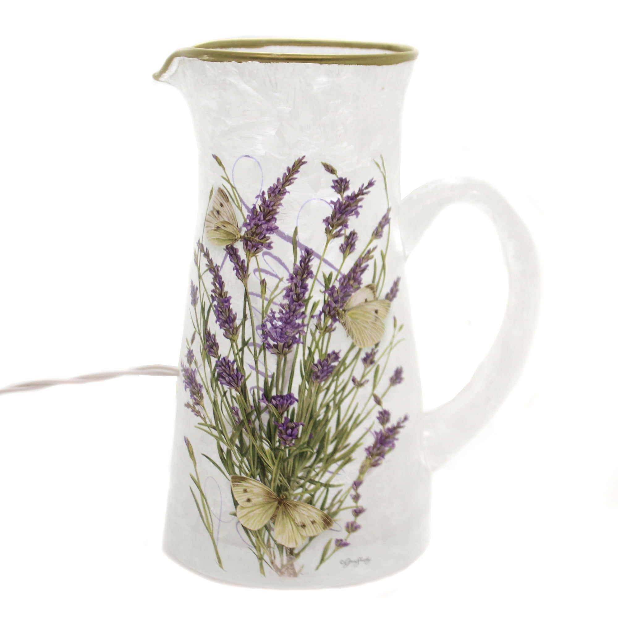 Stony Creek Butterflies Pre-Lit Pitcher Lavender Flowers Jsf0268 Cream ...