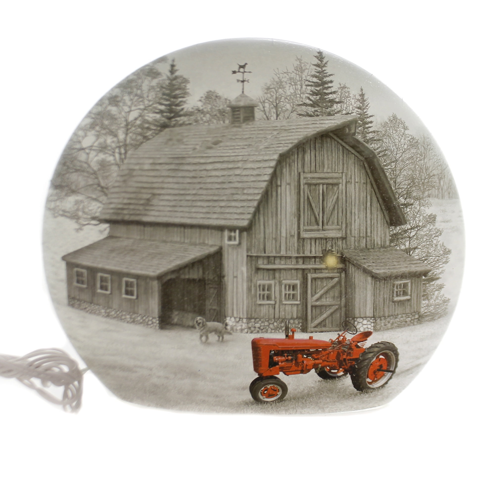 Stony Creek FARM LIGHTED ROUND VASE Glass Barn House Winter Mtt8242 ...