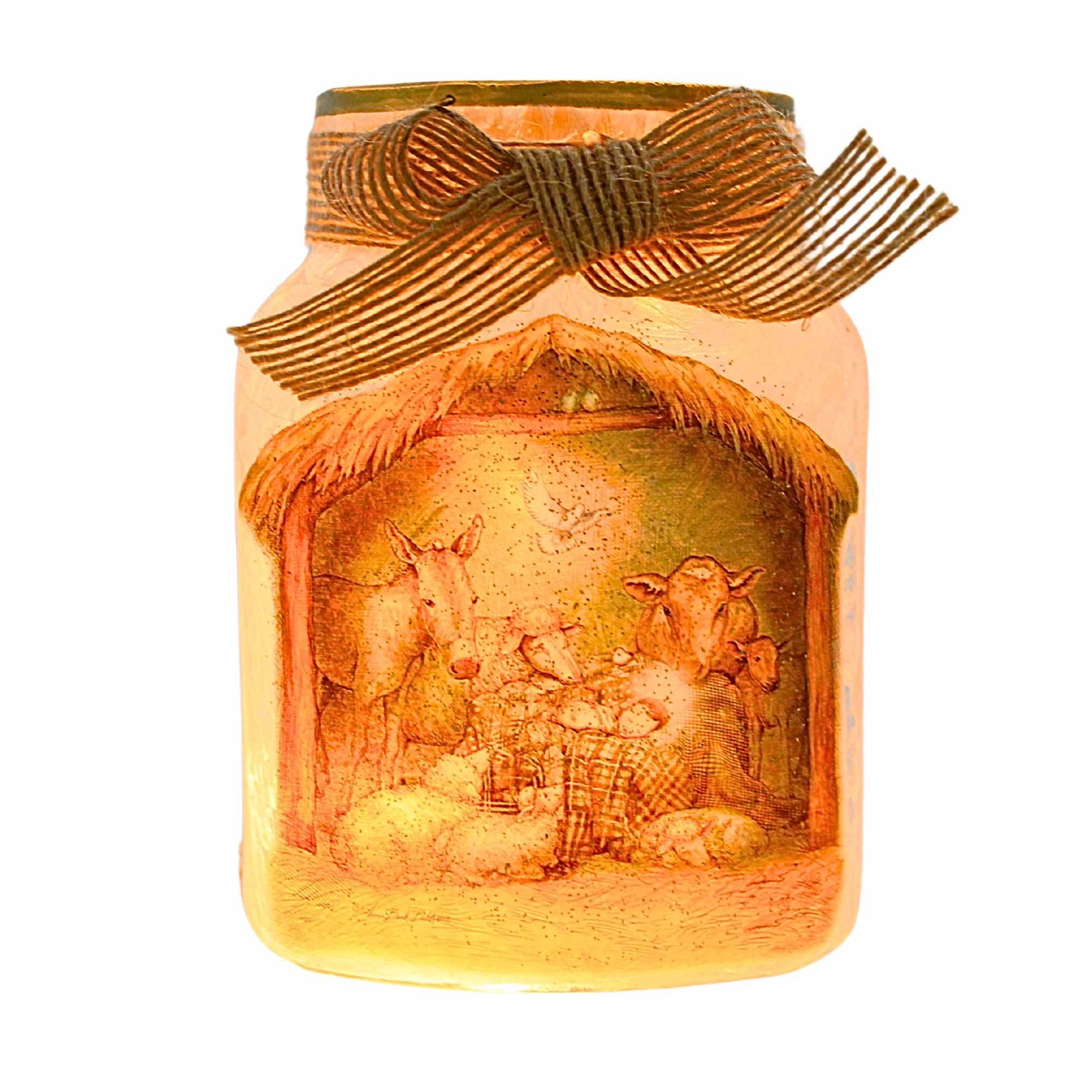 Stony Creek 4.50In Nativity Pre-Lit Jar, Glass, Manger Creche Animals ...