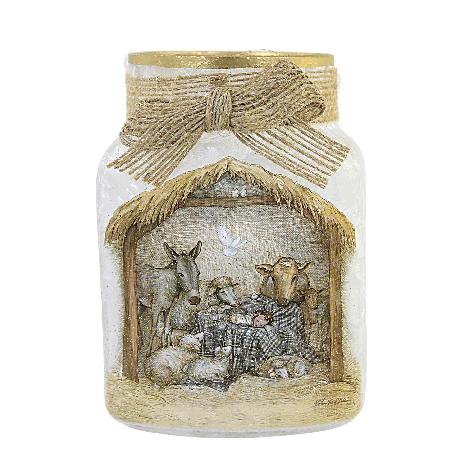Stony Creek Nativity Pre-Lit Jar Glass Manger Creche Animals Sbn2272 ...