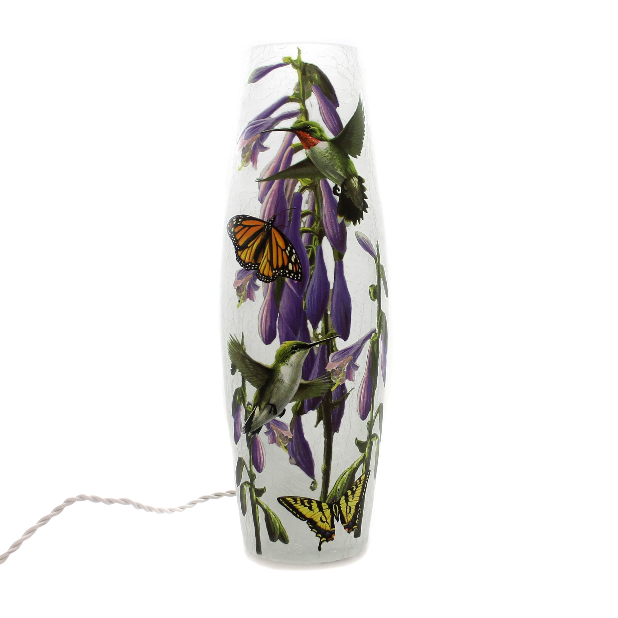 Stony Creek TALL LIGHTED GLASS VASE Glass Hummingbird Butterfly Hbh7209 ...