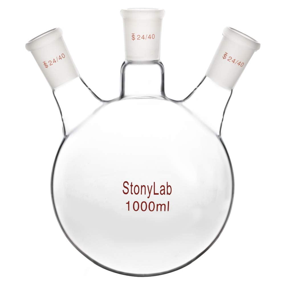 StonyLab 3 Neck Round Bottom Flask RBF, with 24/40 Center and Side ...