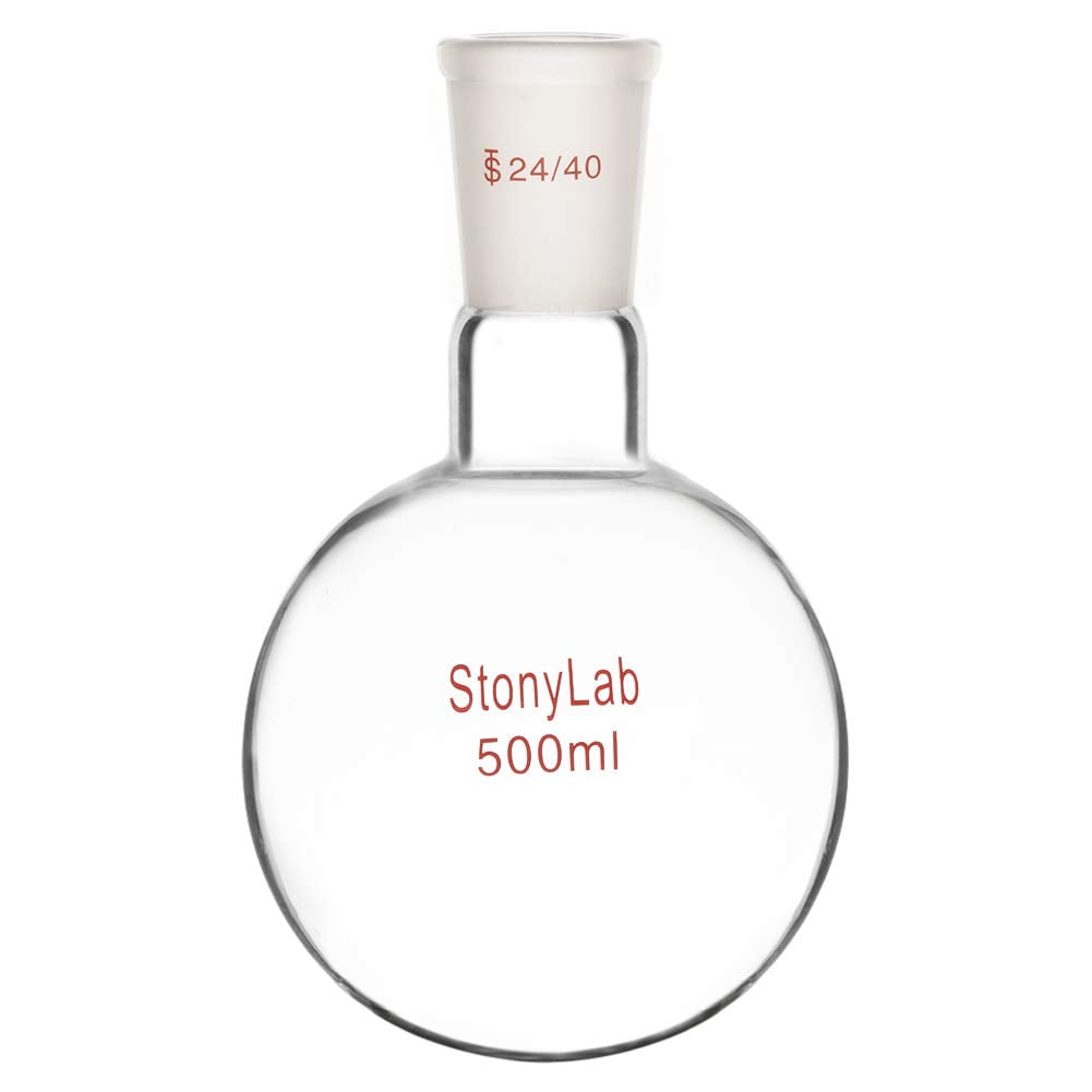 StonyLab 500ml Glass Single Neck Round Bottom Flask with 24/40 Standard Taper Outer Joint ...
