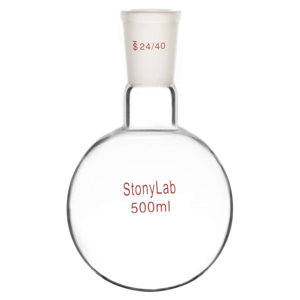 StonyLab 500ml Glass Single Neck Round Bottom Flask with 24/40 Standard ...