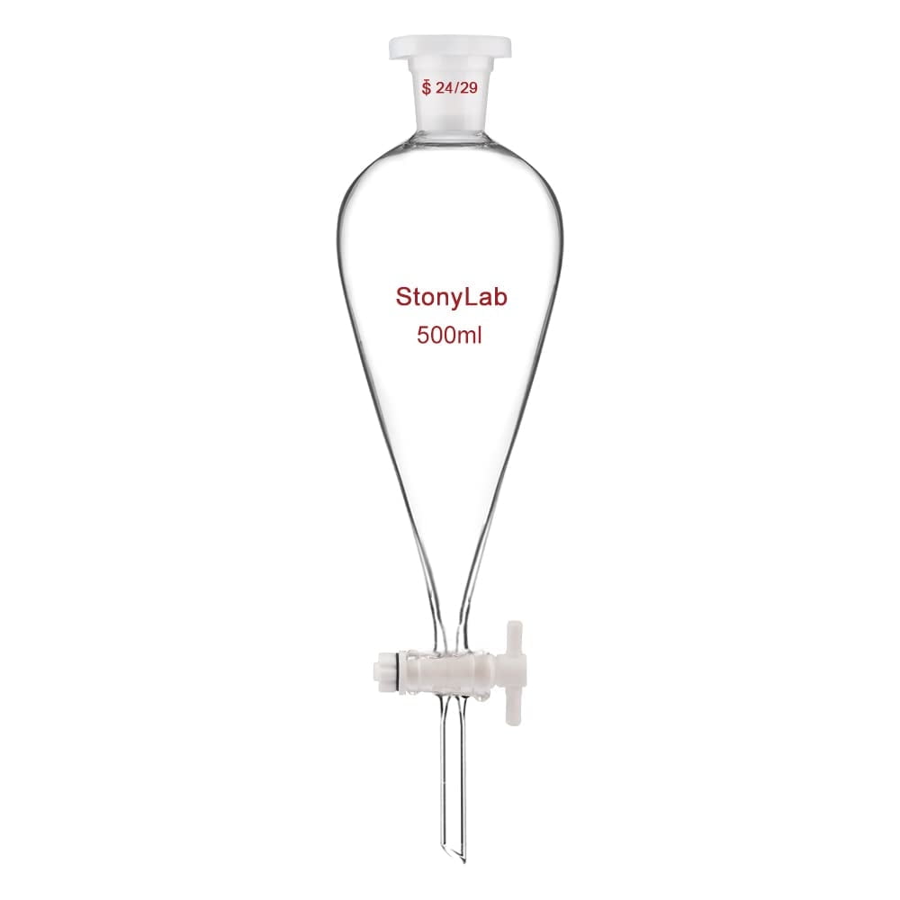 StonyLab Borosilicate Glass 500ml Conical Separatory Funnel with 24/29 ...