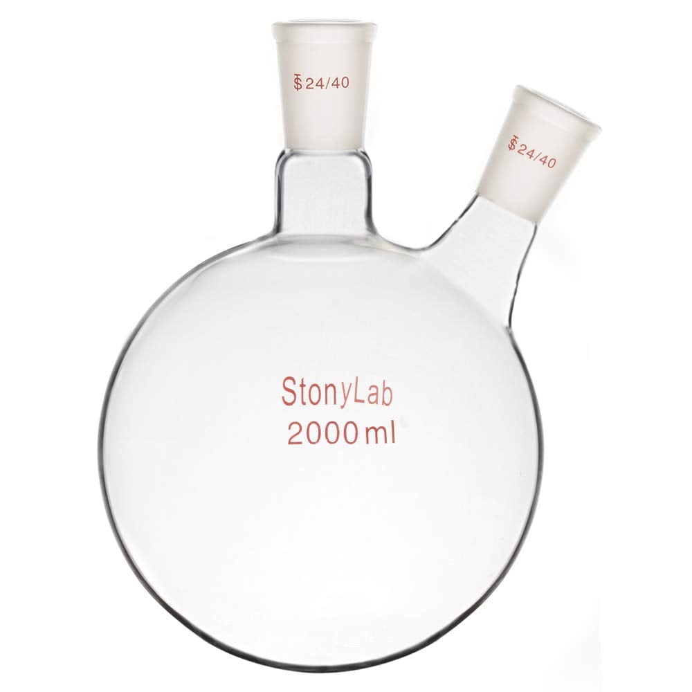 StonyLab 2000ml 2-Neck Round Bottom Flask, Borosilicate Glass, 24/40 ...