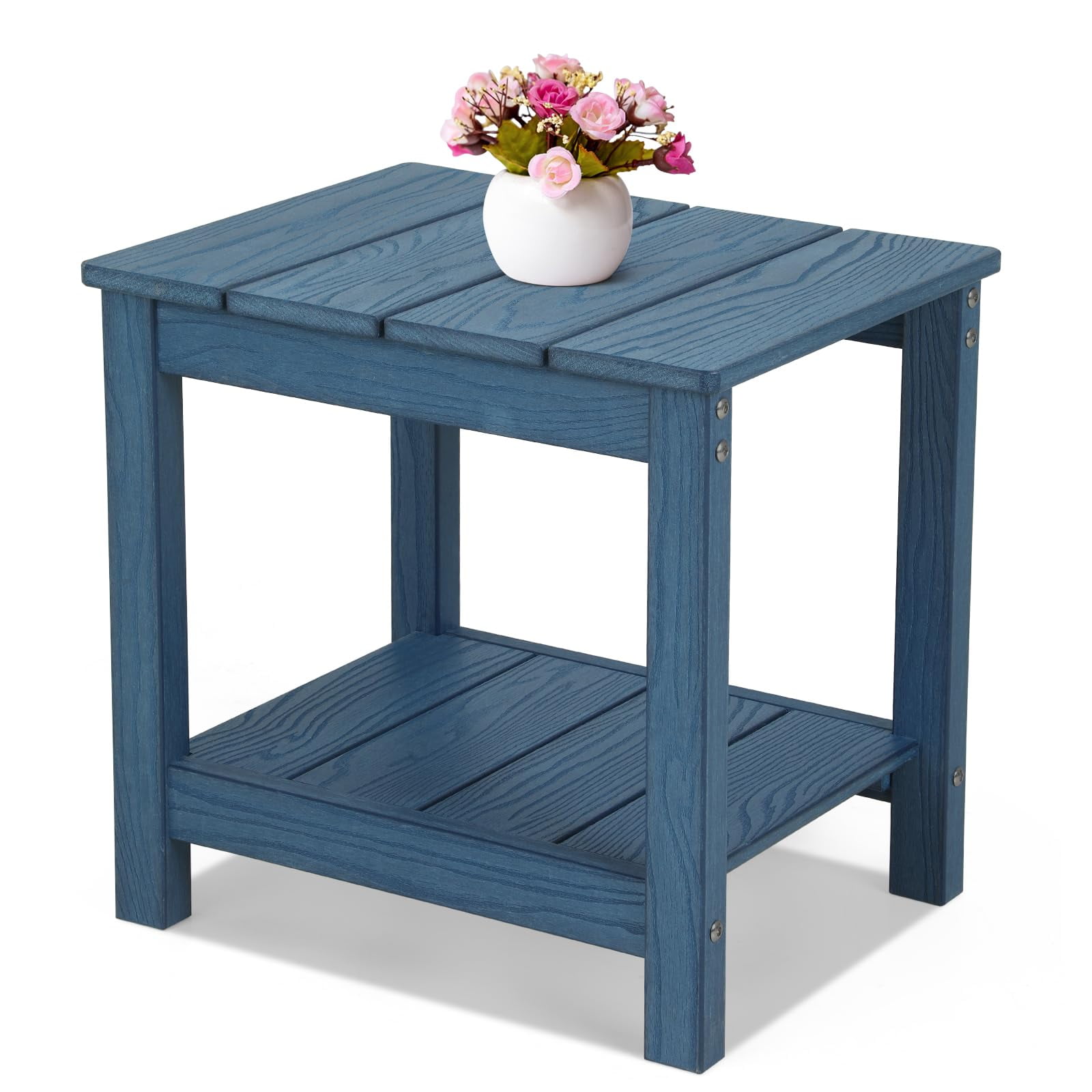 Stoog Adirondack Side Table, Blue Outdoor Table with 2-Layer Storage ...