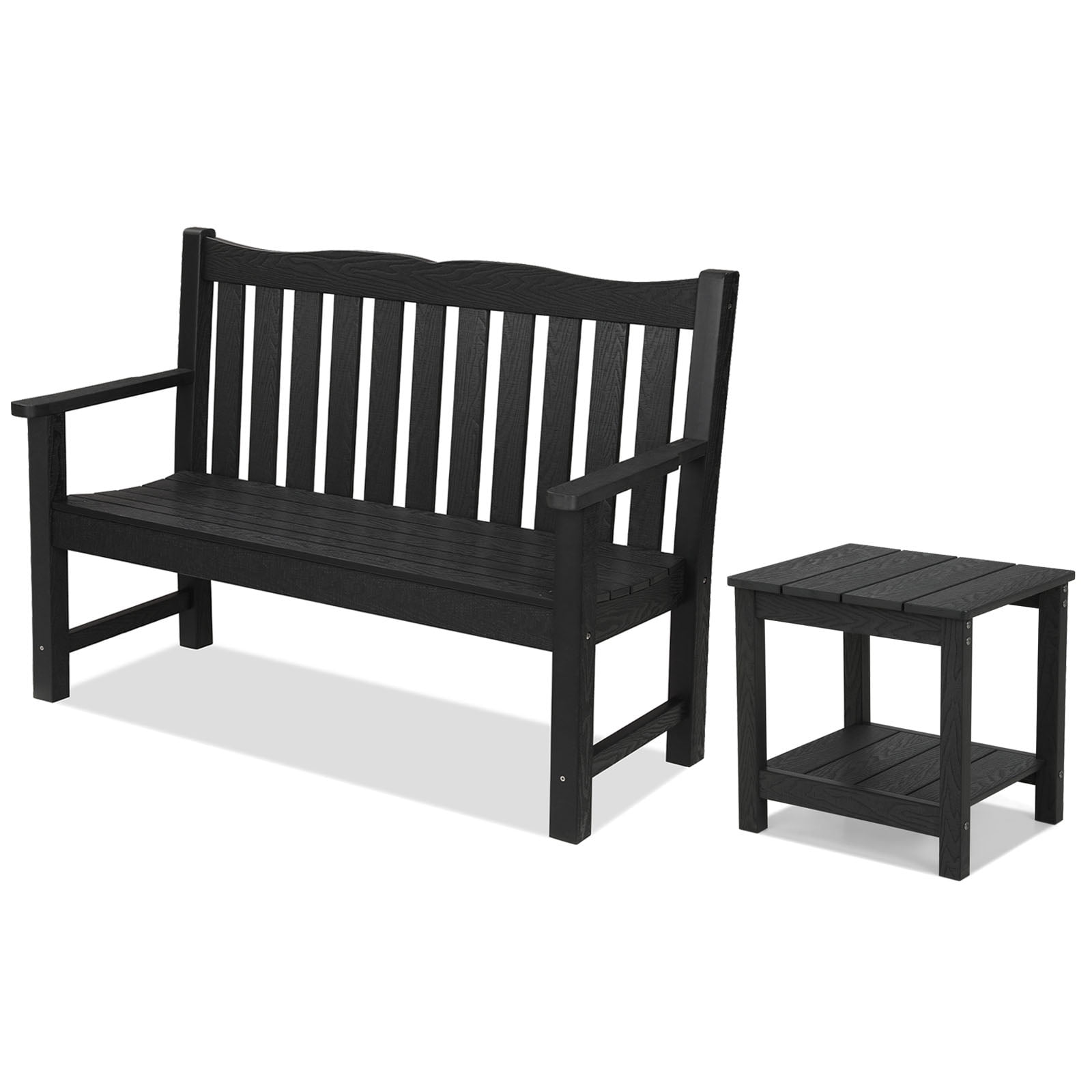 Stoog Garden Bench and Side Table Set, Two Person Loveseat Porch Chair ...