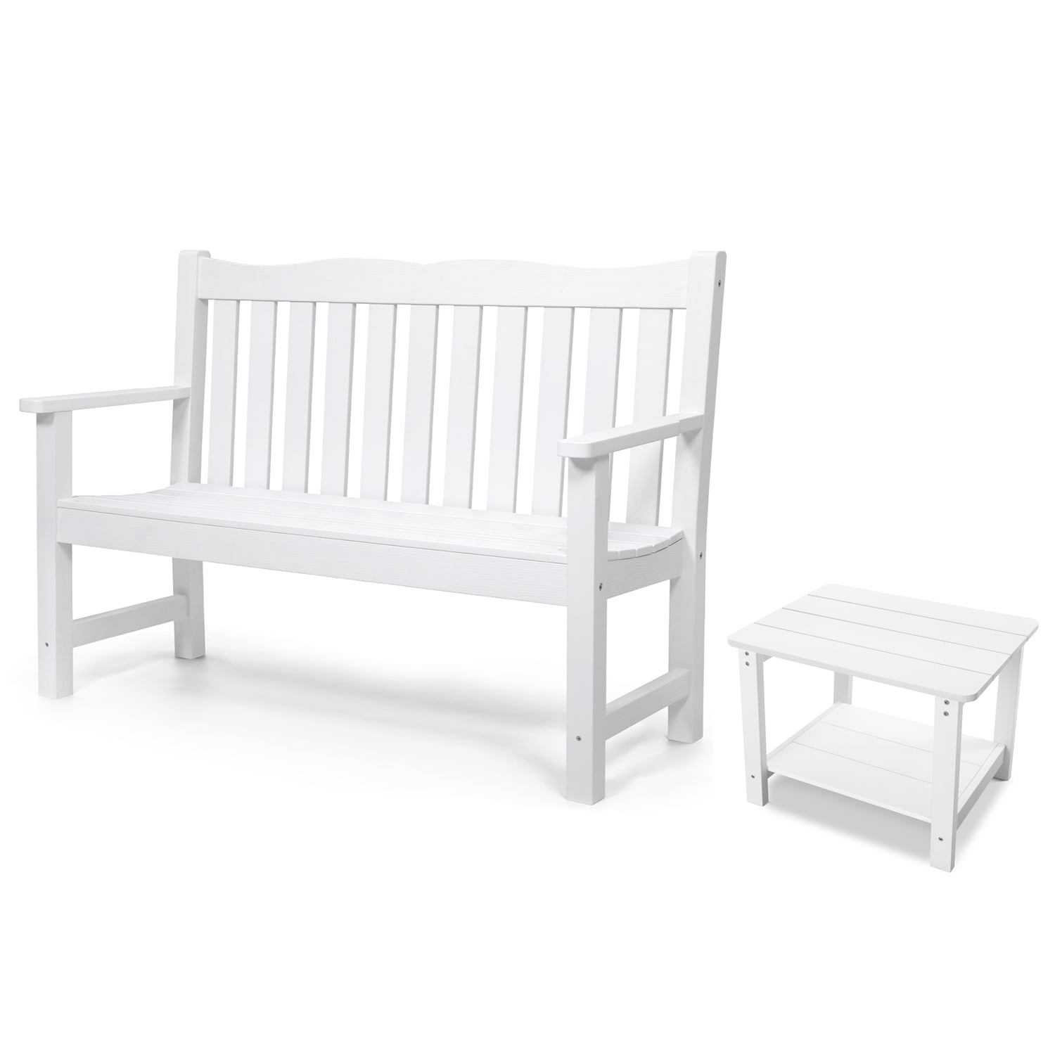 Stoog Garden Bench and Side Table Set, Two Person Loveseat Porch Chair ...