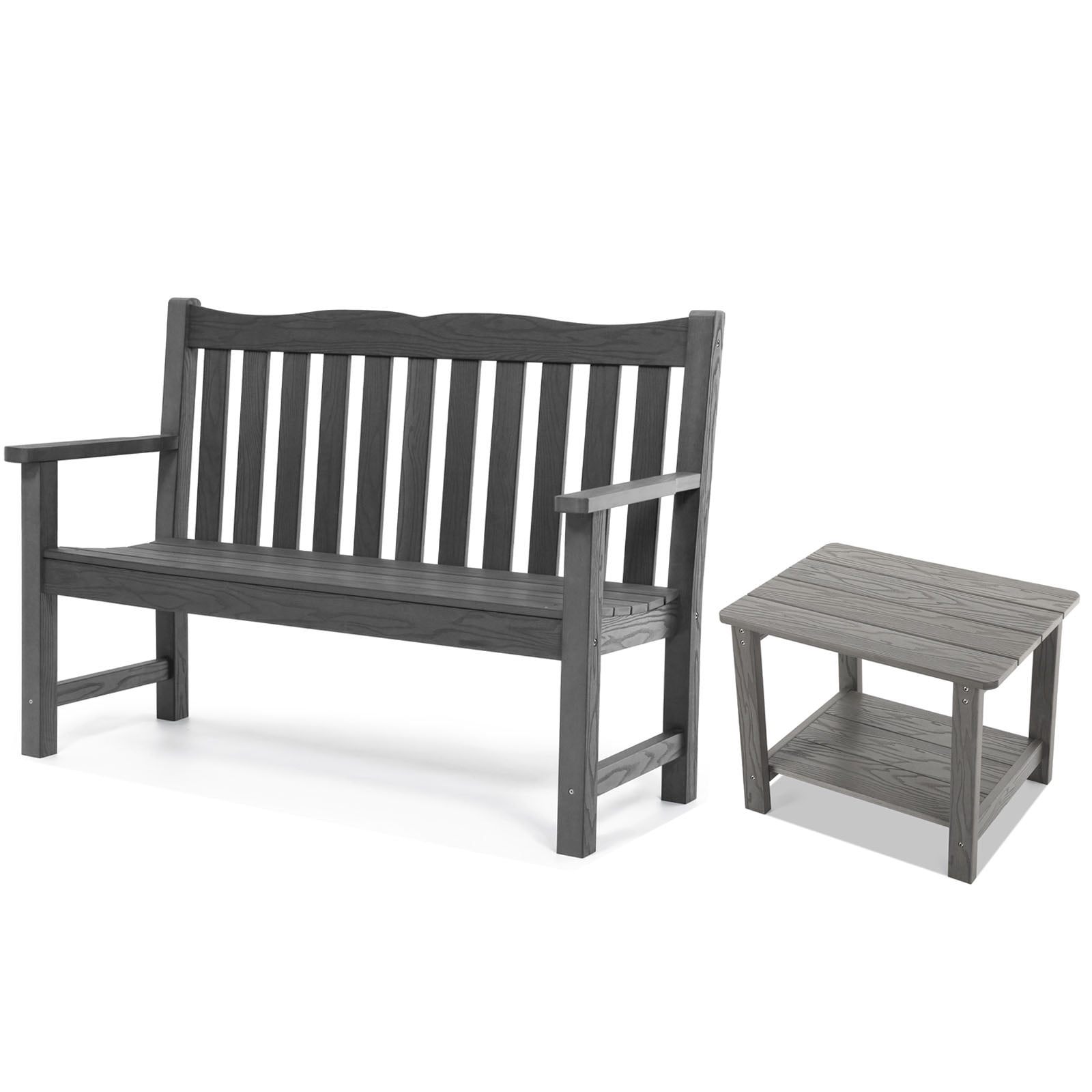 Stoog Garden Bench and Side Table Set, Two Person Loveseat Porch Chair ...