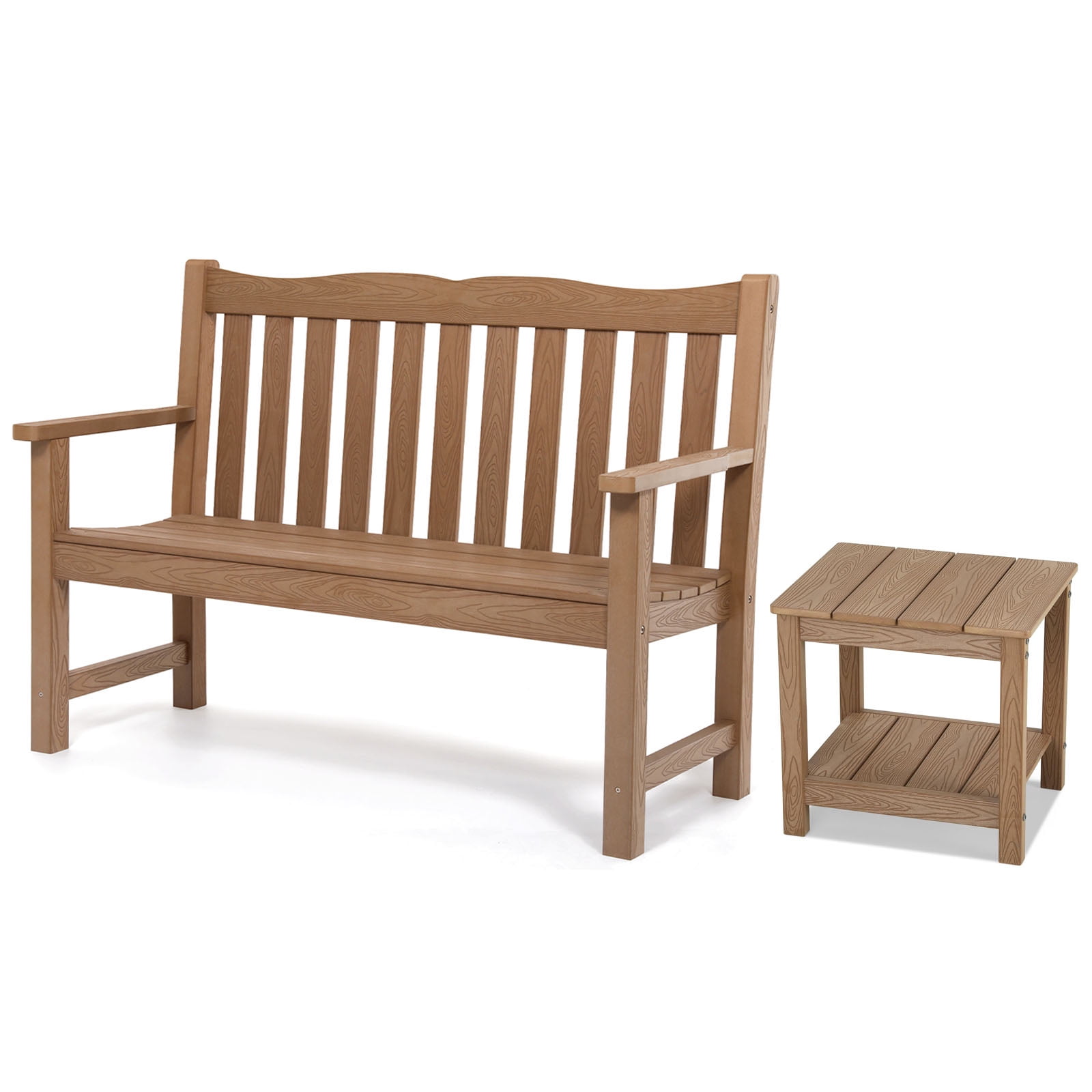 Stoog Garden Bench and Side Table Set, Two Person Loveseat Porch Chair ...