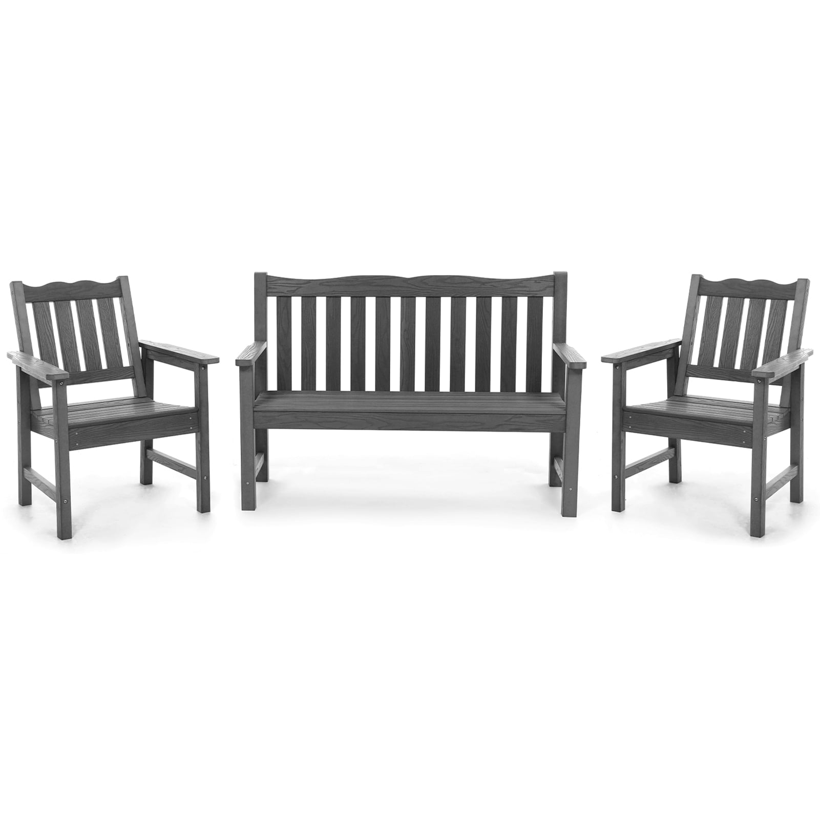 Stoog Outdoor Bench and Chairs Set of 3, Porch Bench with 2 Patio ...