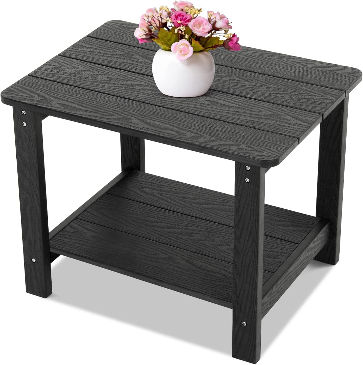 Stoog Outdoor Patio Rectangular Side Table, 22.8" 2-Tier End Table for ...