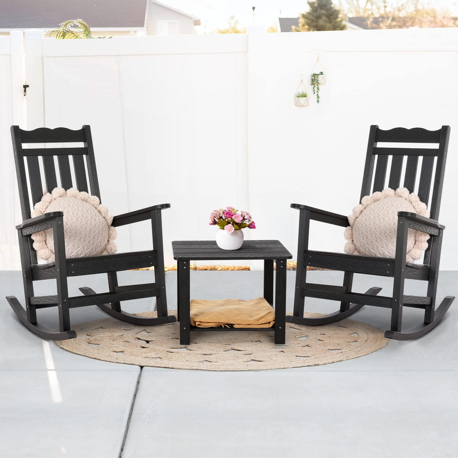 Stoog Outdoor Rocking Chair Set of 3, All-Weather Patio Porch Rocker ...