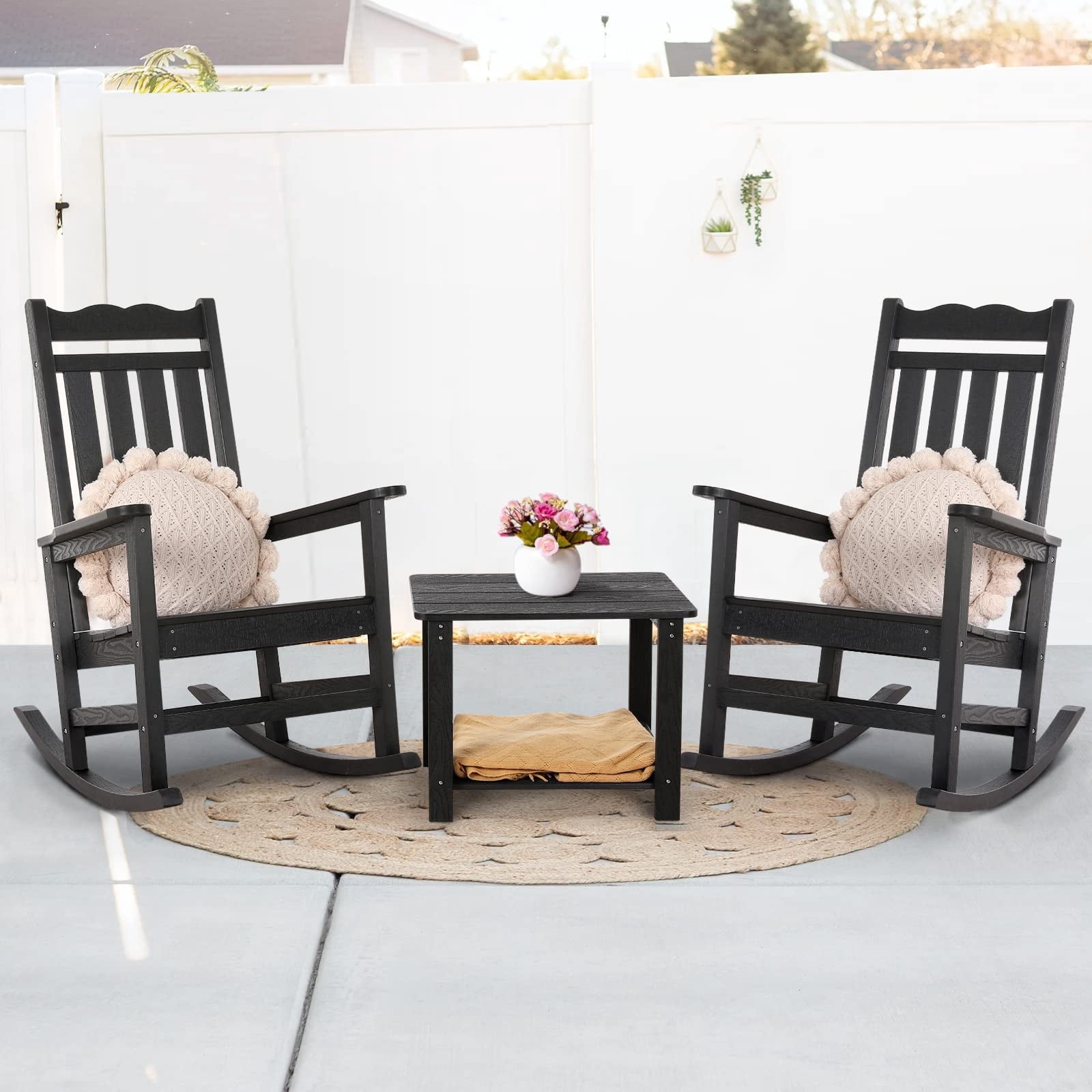 Stoog Outdoor Rocking Chair Set of 3, All-Weather Patio Porch Rocker ...