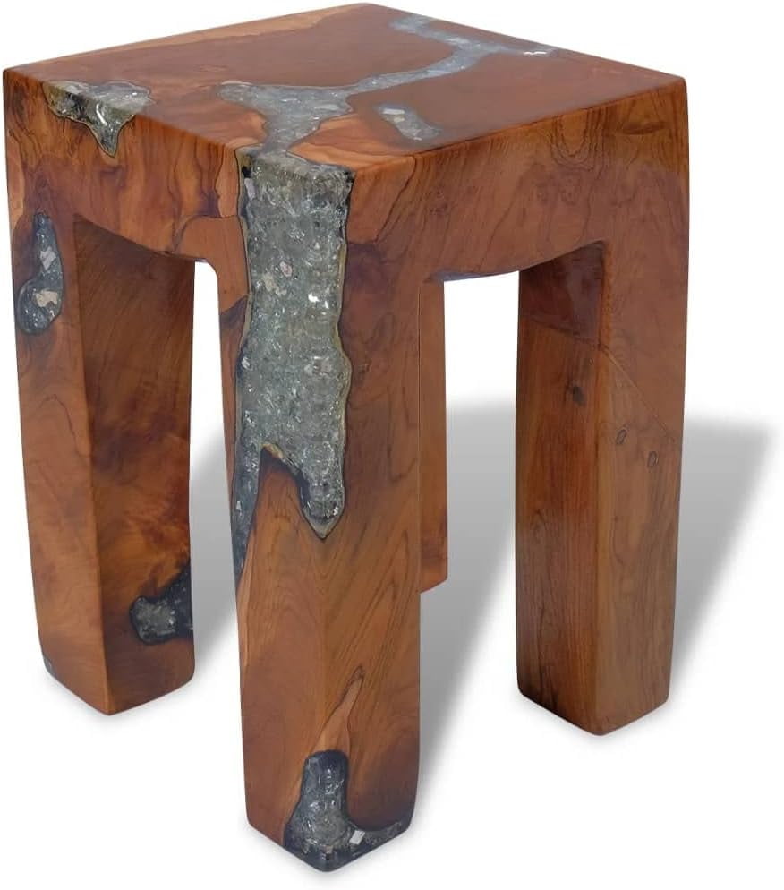 Stool Solid Teak Wood and Resin,Handcrafted Teak Wooden Stool with ...