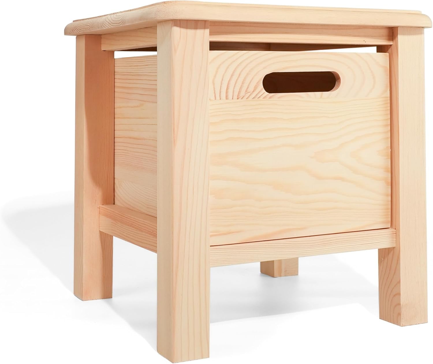 Stool with Storage Drawer, Solid Wood Storage Stool with Rounded Edges ...