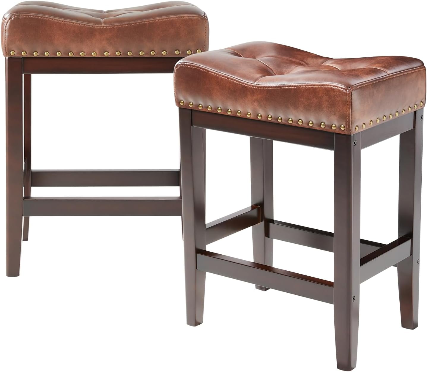 Stools for Kitchen Counter, Pu Leather Saddle Square Bar Stools Set of ...