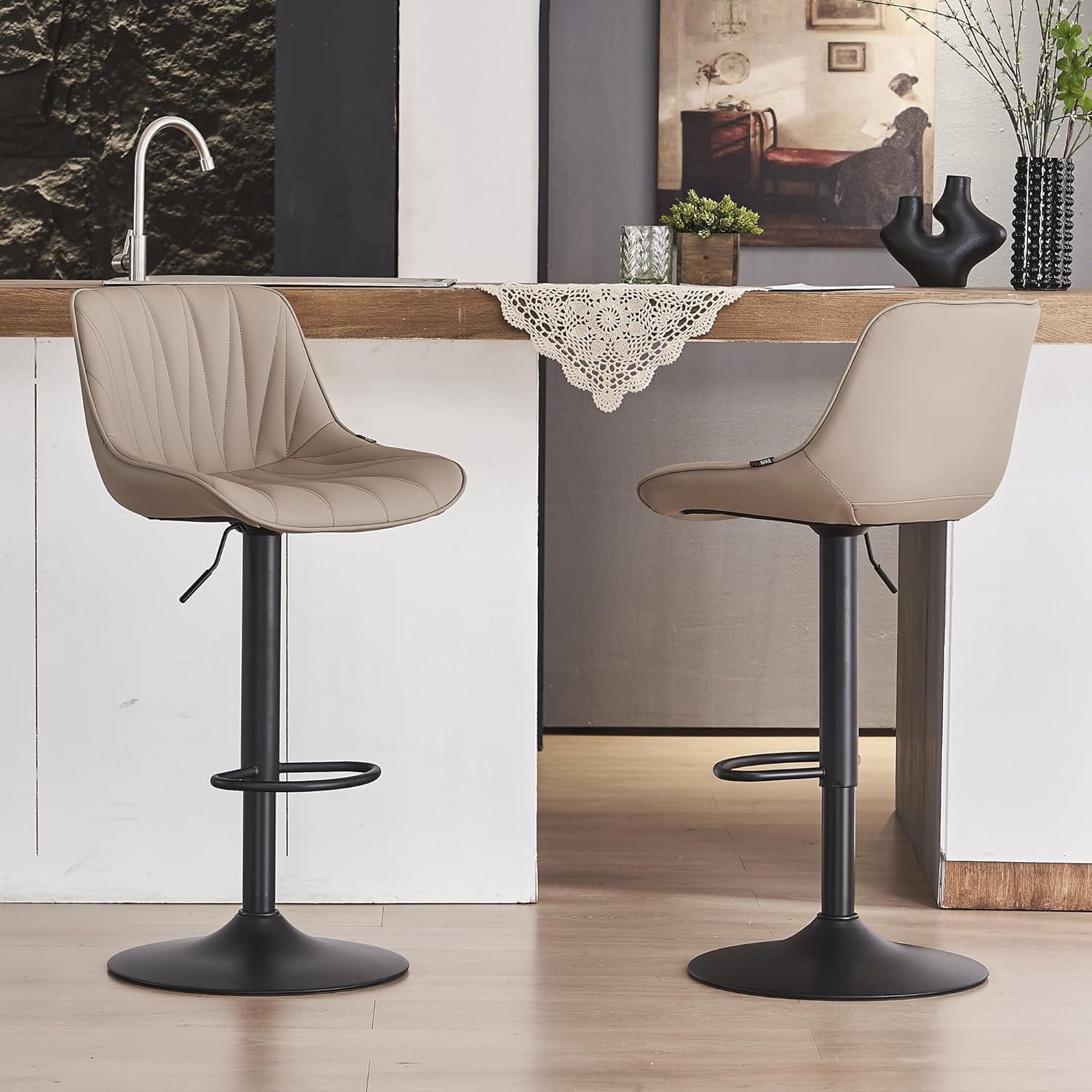 Stools Set of Faux Leather Padded Stool Counter Height Swivel Chairs ...