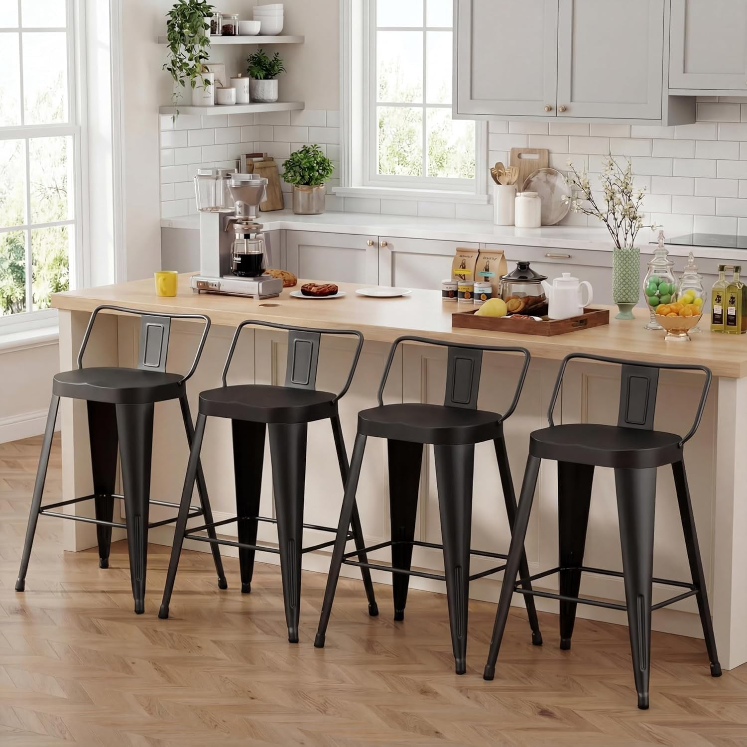 Stools Set of Industrial Metal Barstools Farmhouse Chairs with Large ...