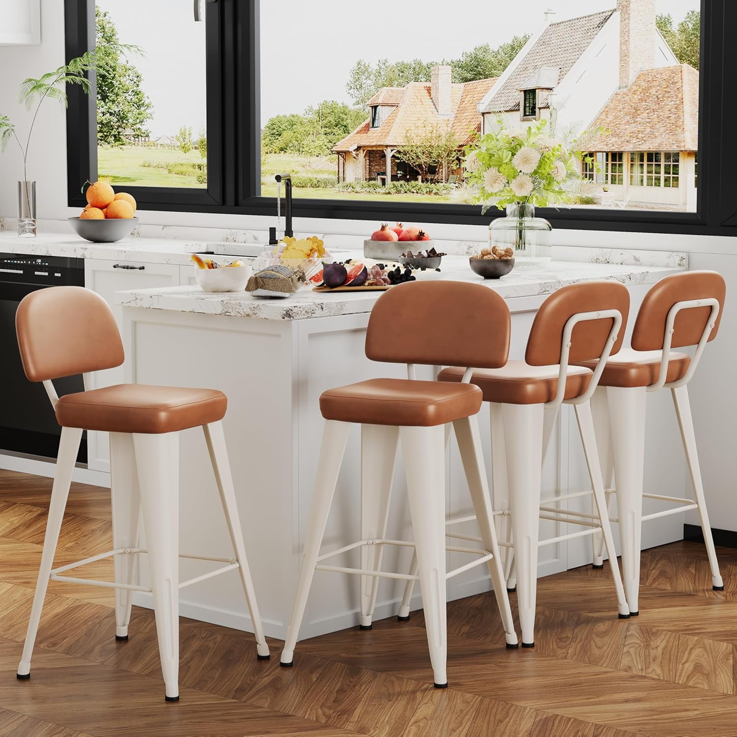 Stools Set of PU Leather Counter Height Stools with Removable Back ...