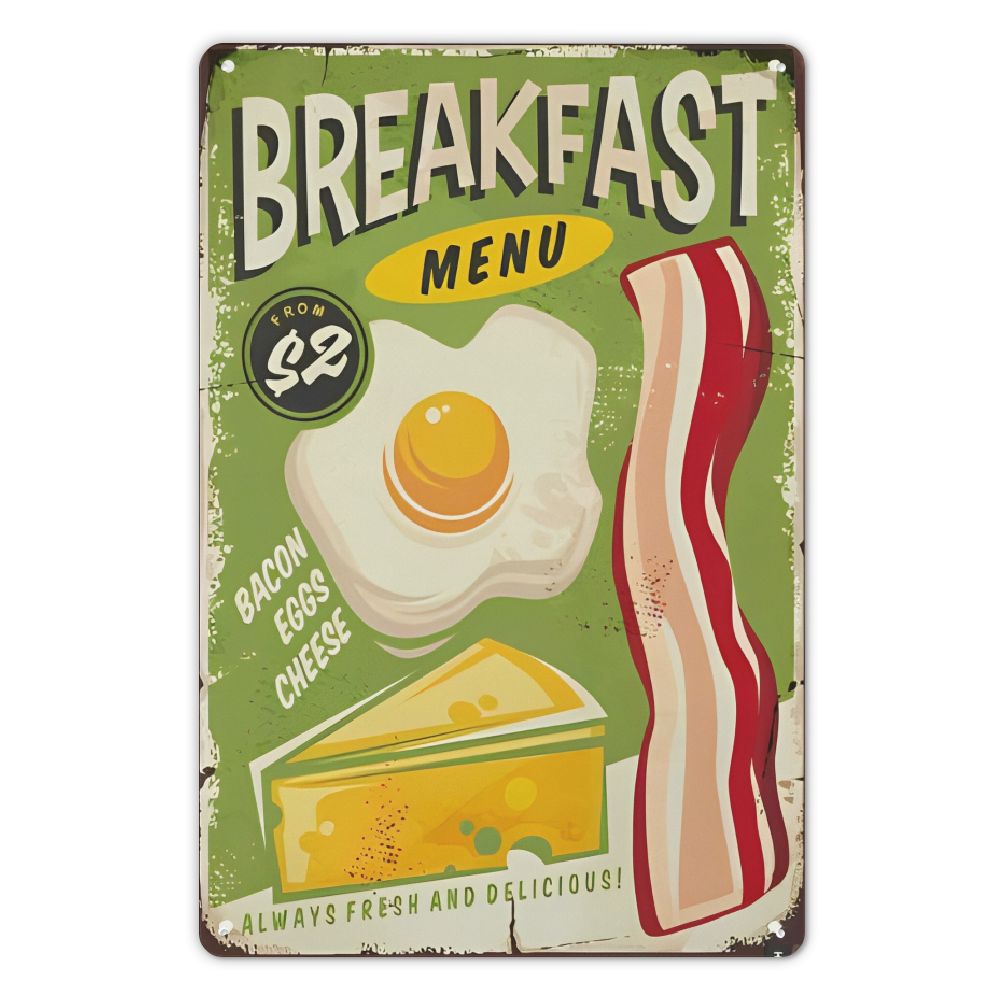 Stoosvip Breakfast Menu Tin Sign Food Poster Bacon Eggs Cheese Green ...