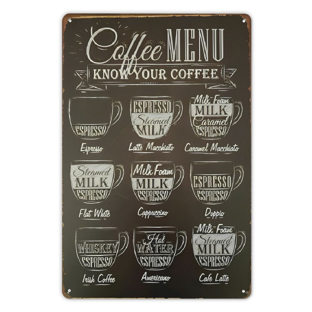 Stoosvip Coffee Menu Know Your Coffee Tin Sign Wall Retro Metal Bar Pub ...