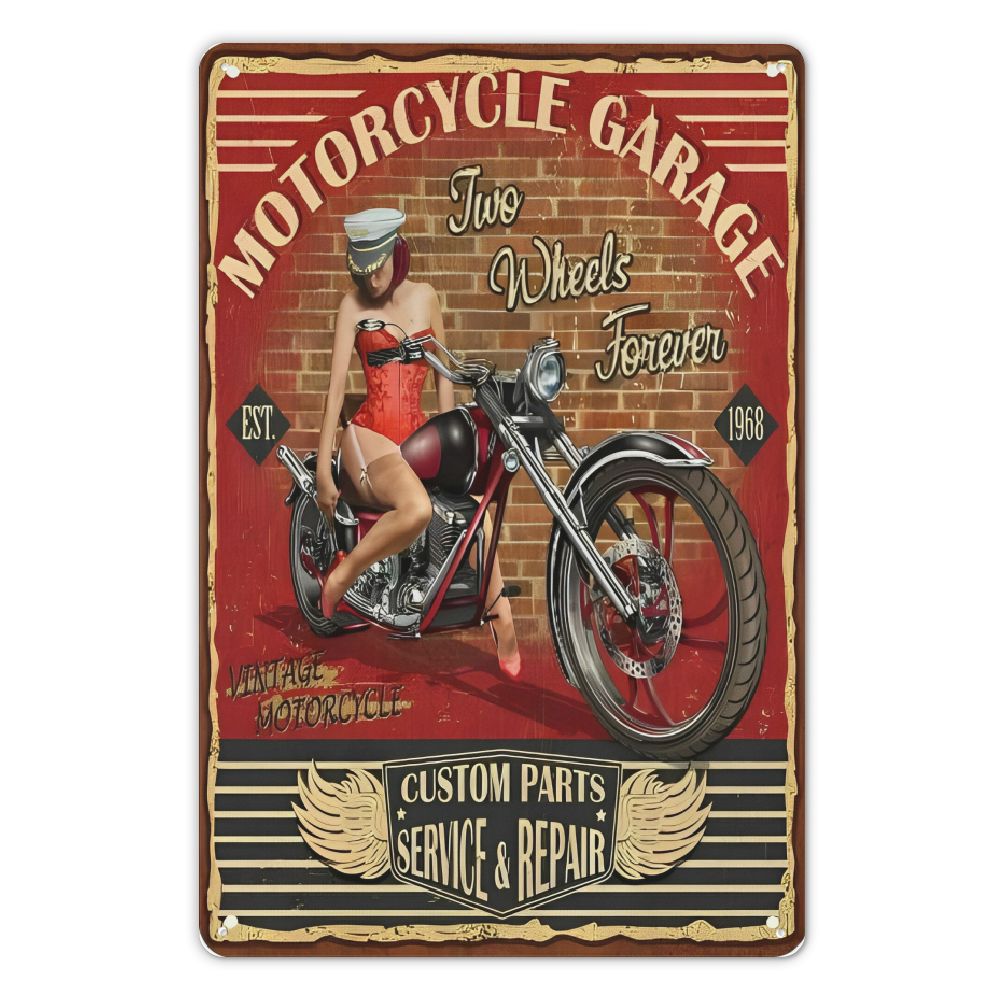 Stoosvip Pin Up Motorcycle Tin Sign,Motor Garage Red Black Vintage ...