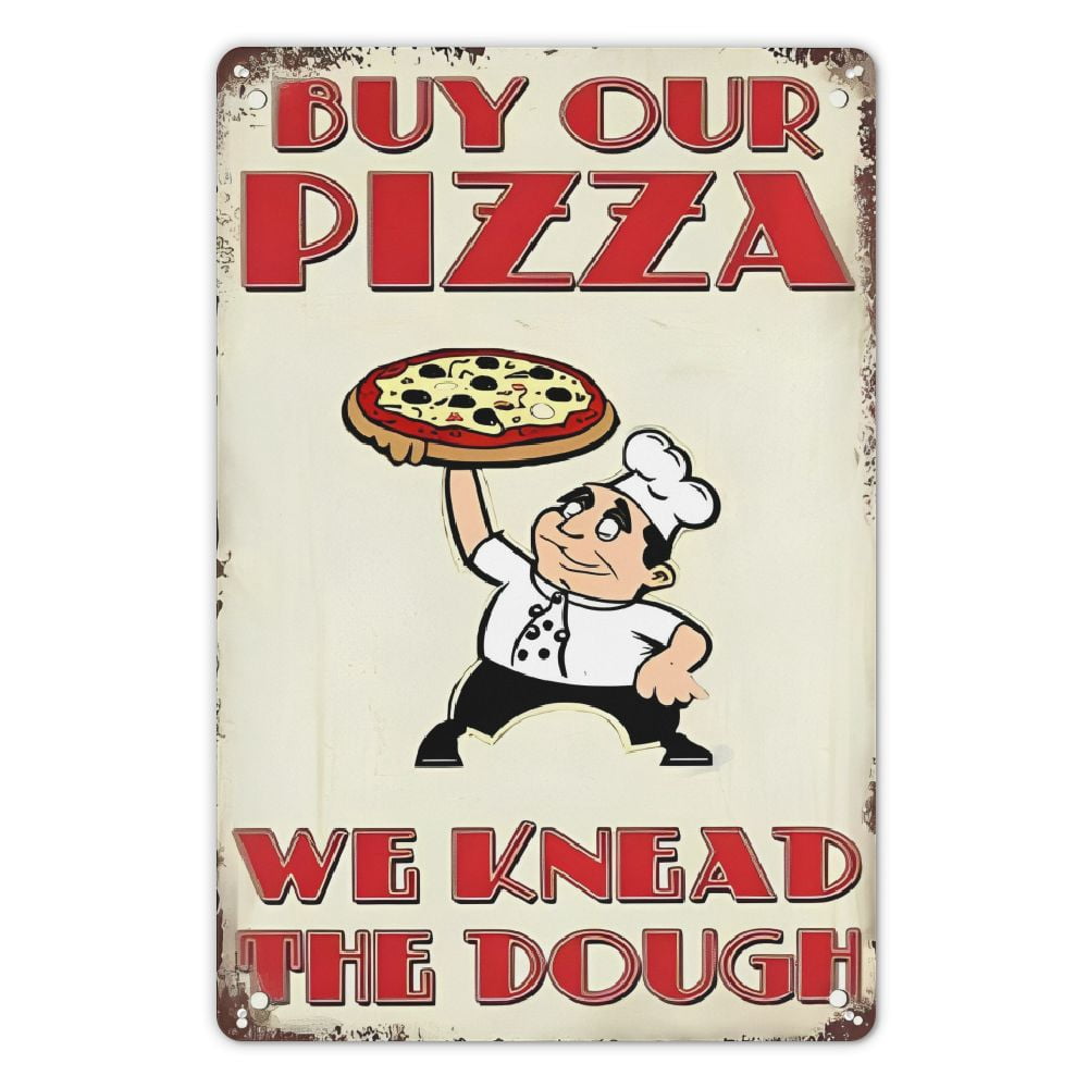 Stoosvip Playful Cartoon Pizza Metal Sign - Retro Kitchen Decor for ...